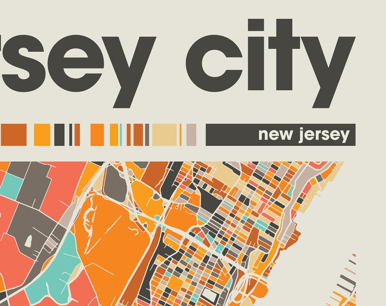 Jersey City Map Print – Colorful Minimalist City Poster Wall Art for ...