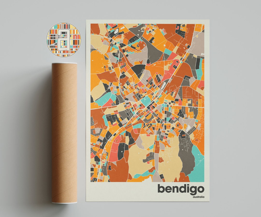 Bendigo Map Print, Colorful Map, Minimalist Bendigo Print, Australia ...