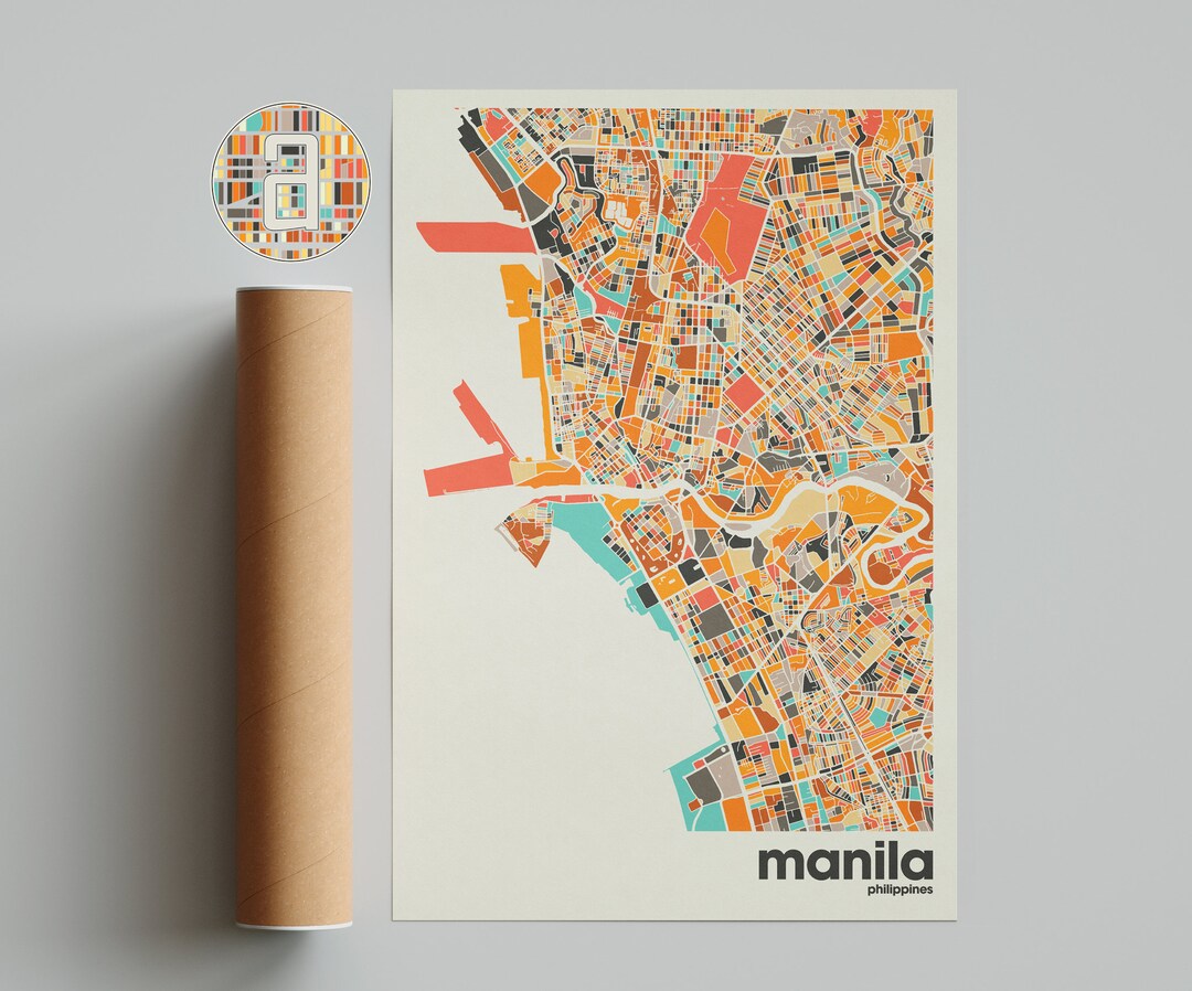 Manila mapa imprimir mapa colorido minimalista Manila impresión ...