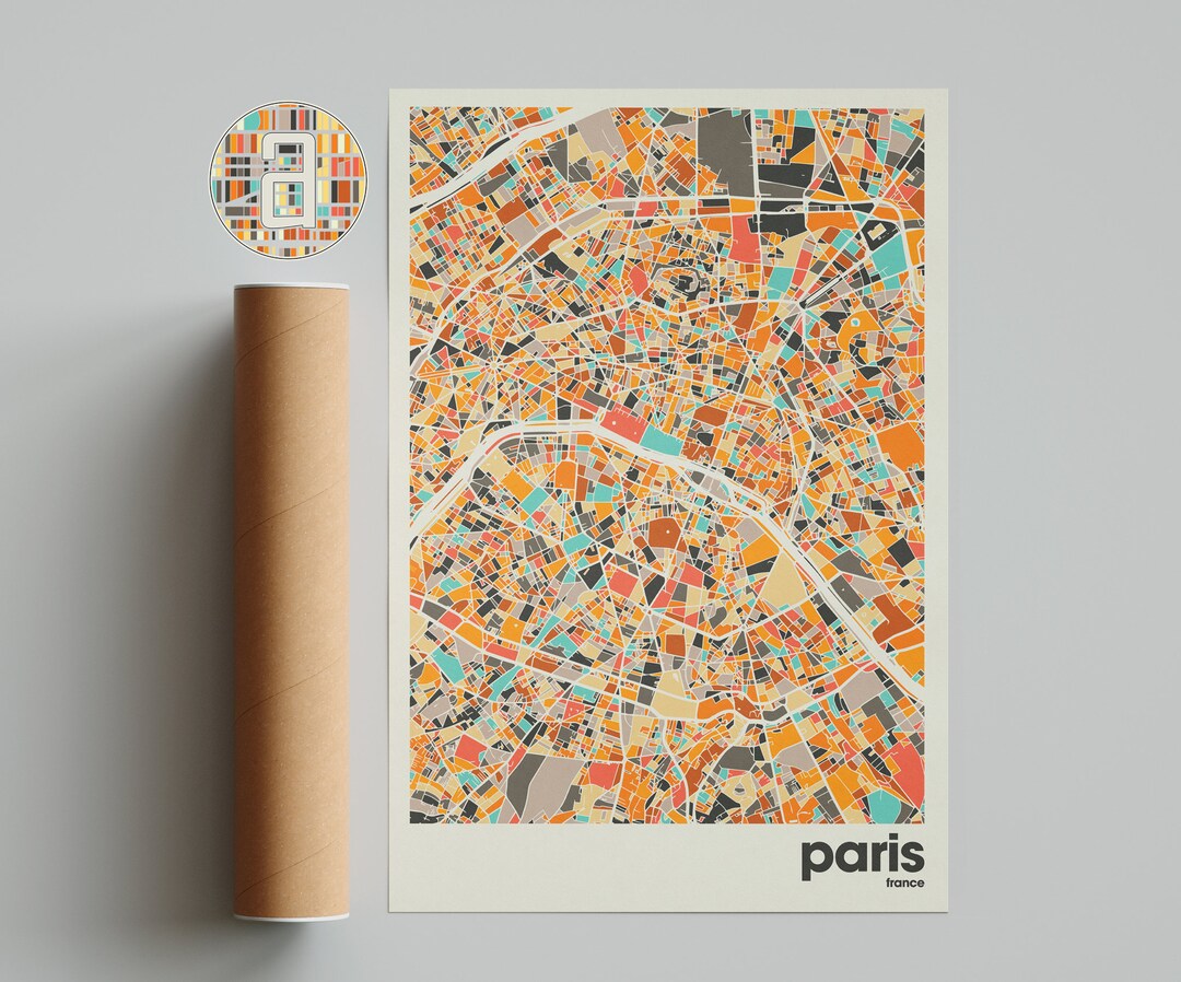 Paris Map Print, Colorful Map, Minimalist Paris Print, France City Map ...