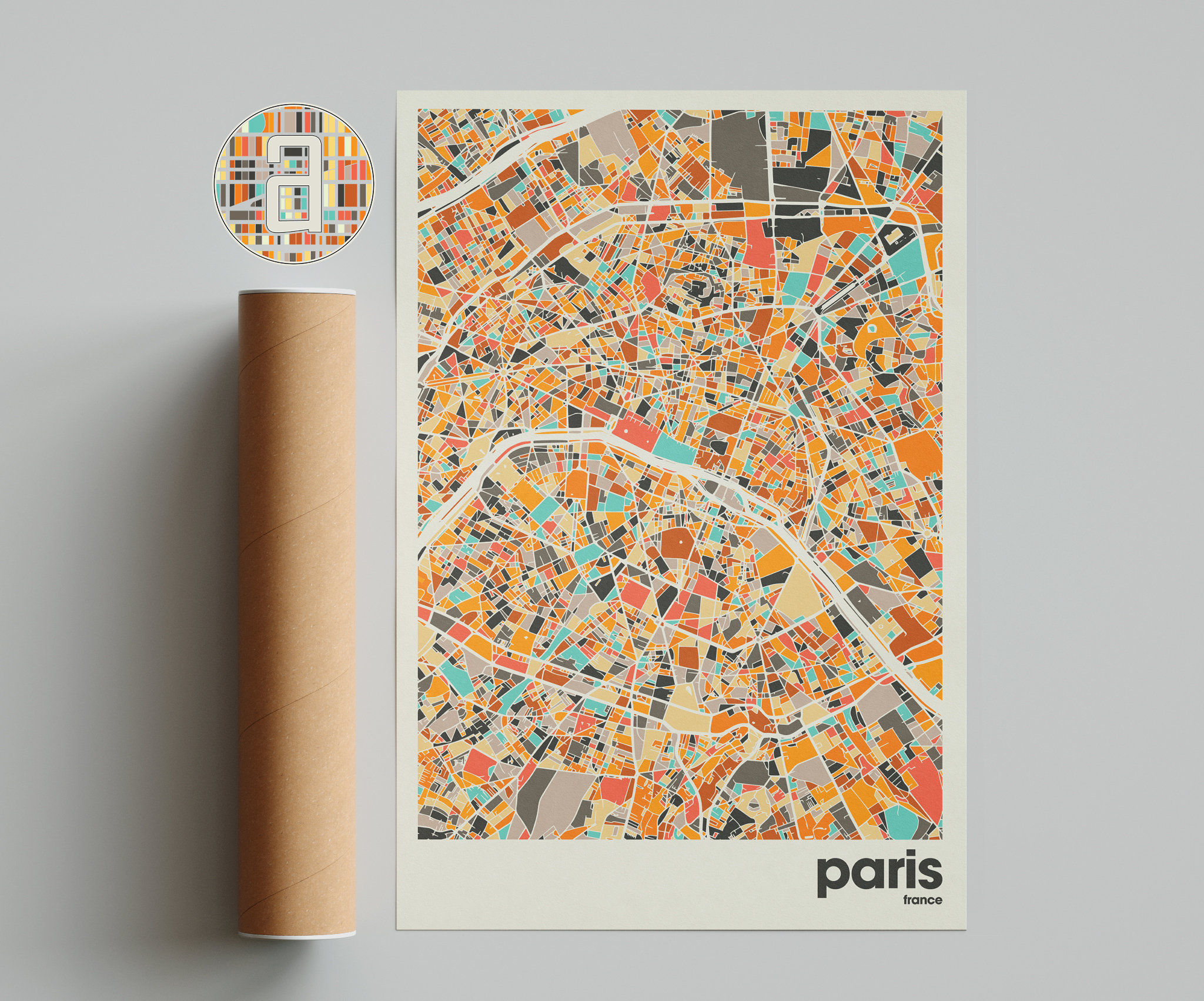 Paris Map Print, Colorful Map, Minimalist Paris Print, France City Map ...