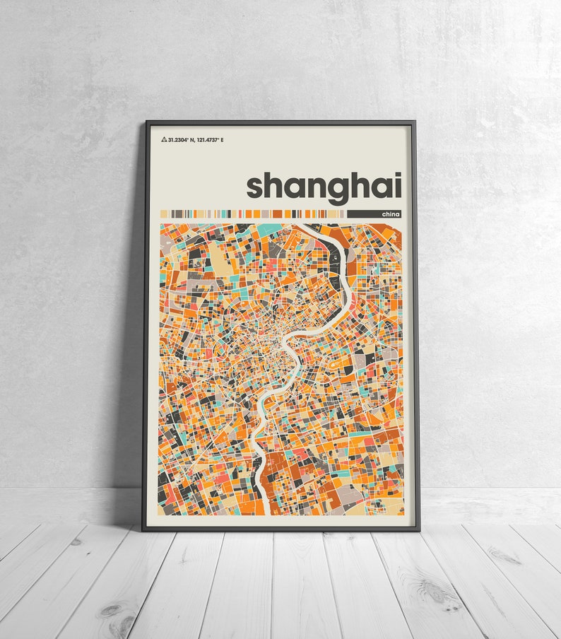 Shanghai Colorful Map City of Shanghai Map Shanghai - Etsy
