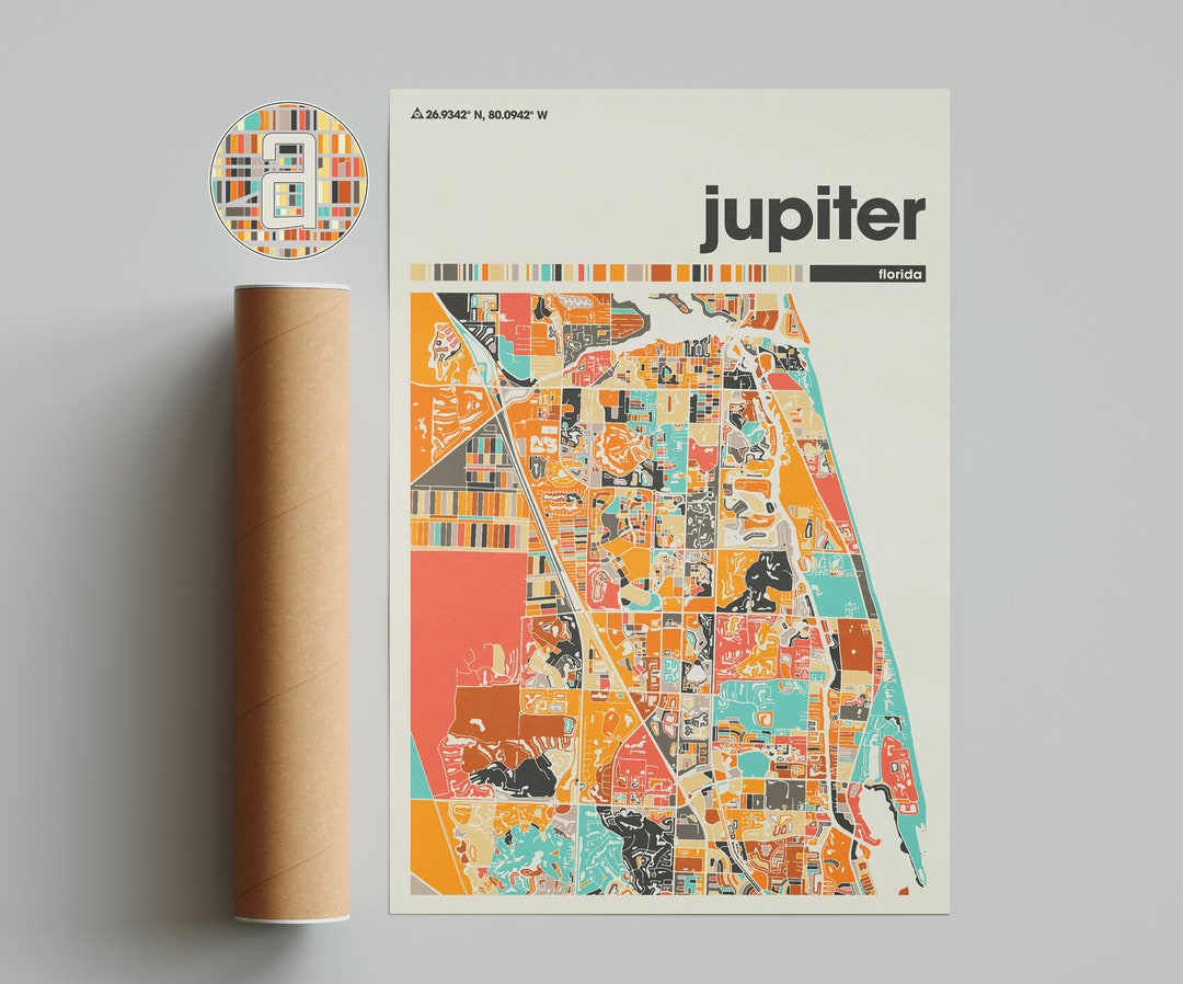 Jupiter Colorful Map City of Jupiter Map Jupiter Minimalist Map Jupiter ...