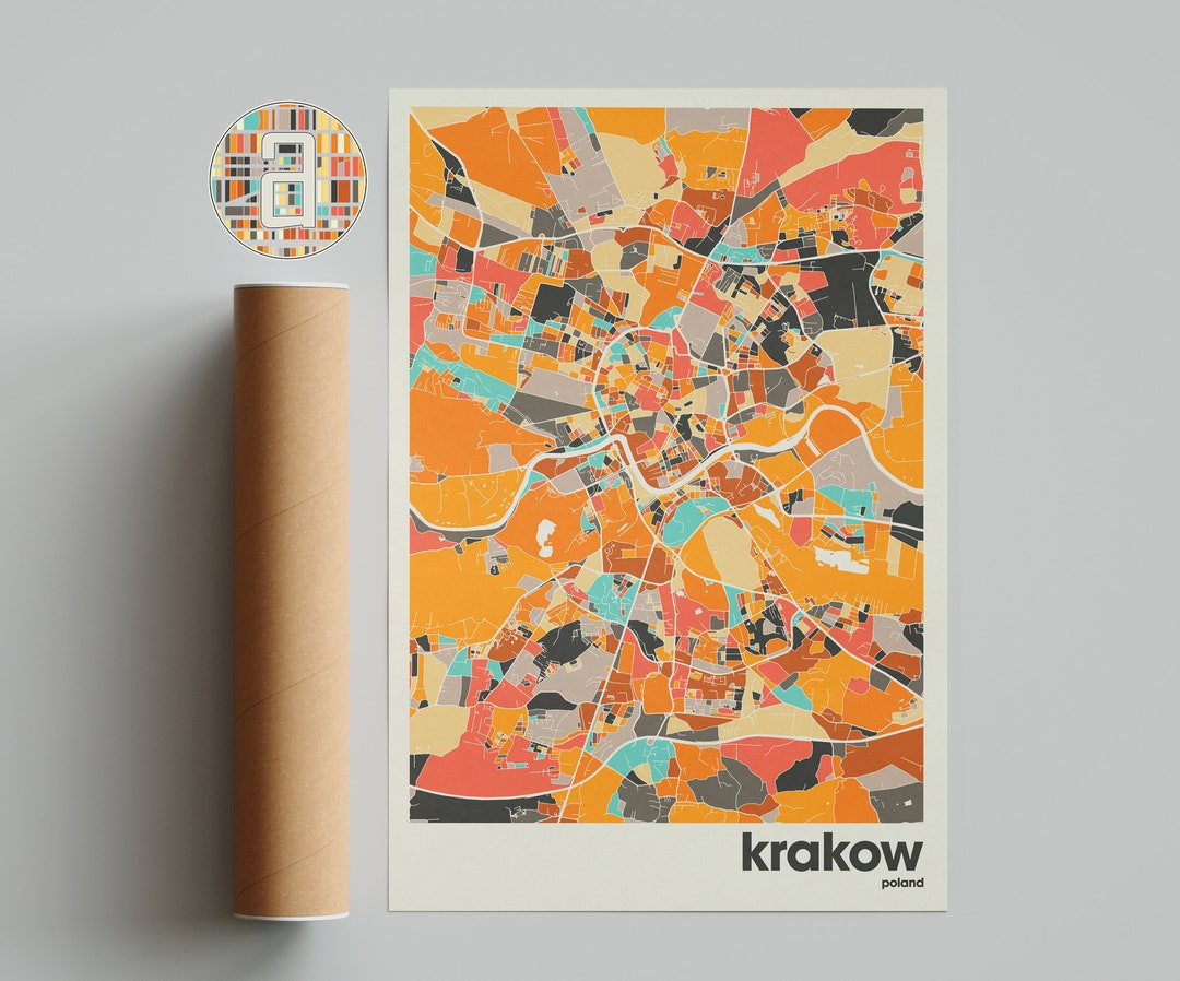 Kraków Map Print, Colorful Map, Minimalist Kraków Print, Poland City ...