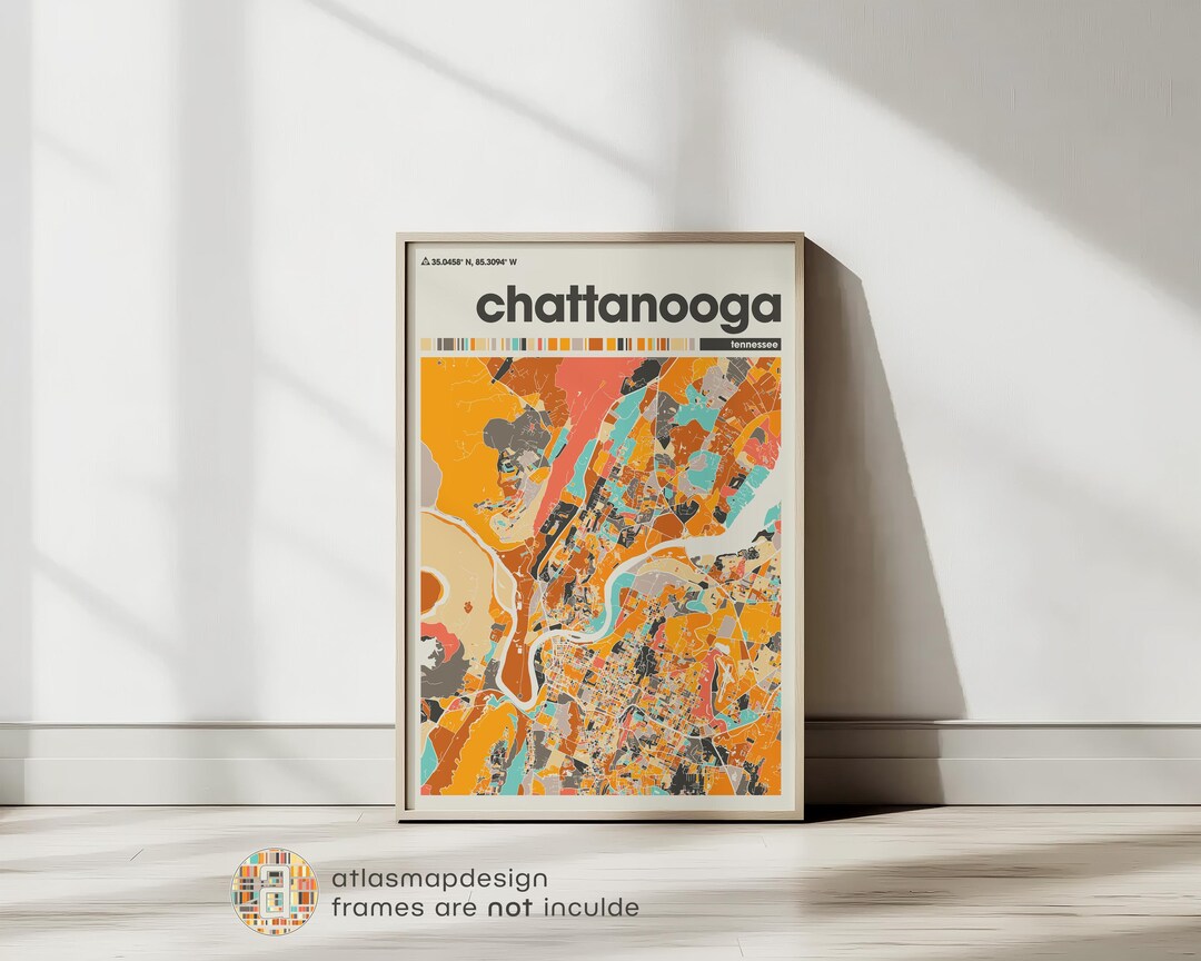 Impressão do mapa de Chattanooga, Tennessee: Arte urbana minimalista ...