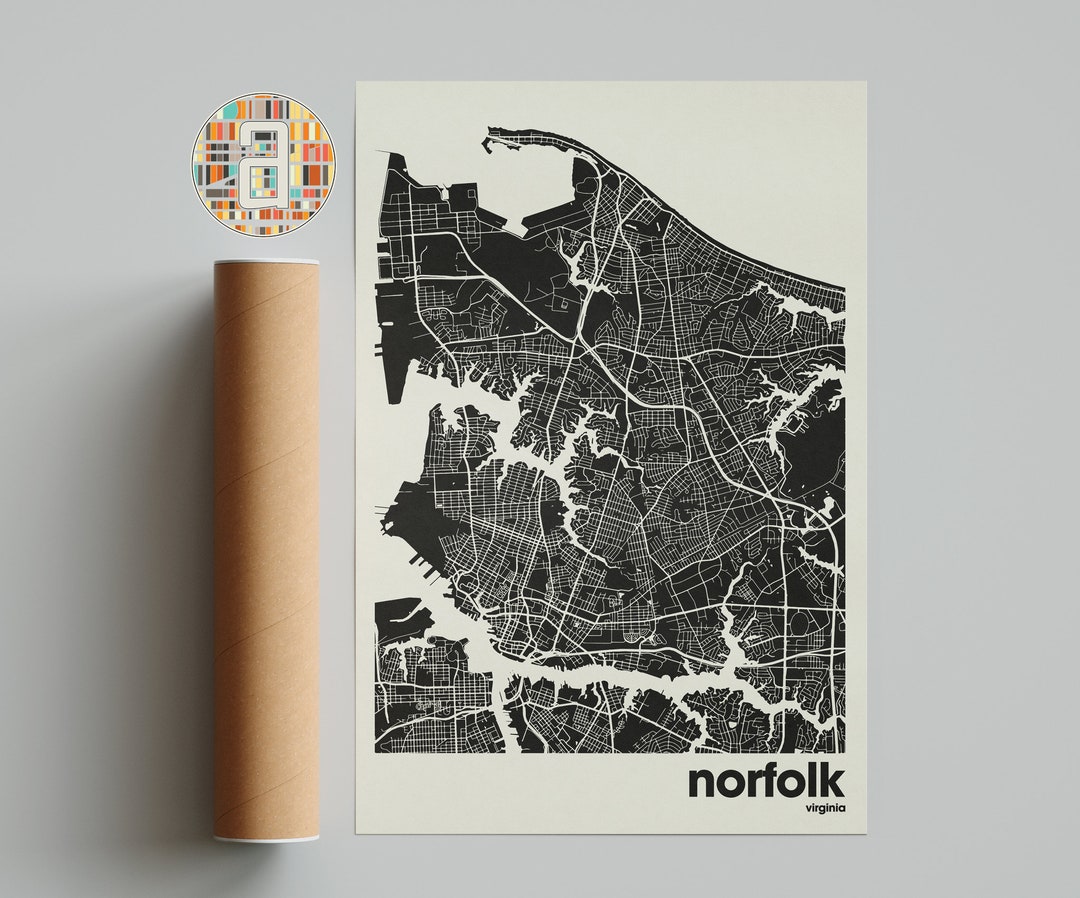 Norfolk Map, Norfolk Map Print, Minimalist Map, Virginia Print ...