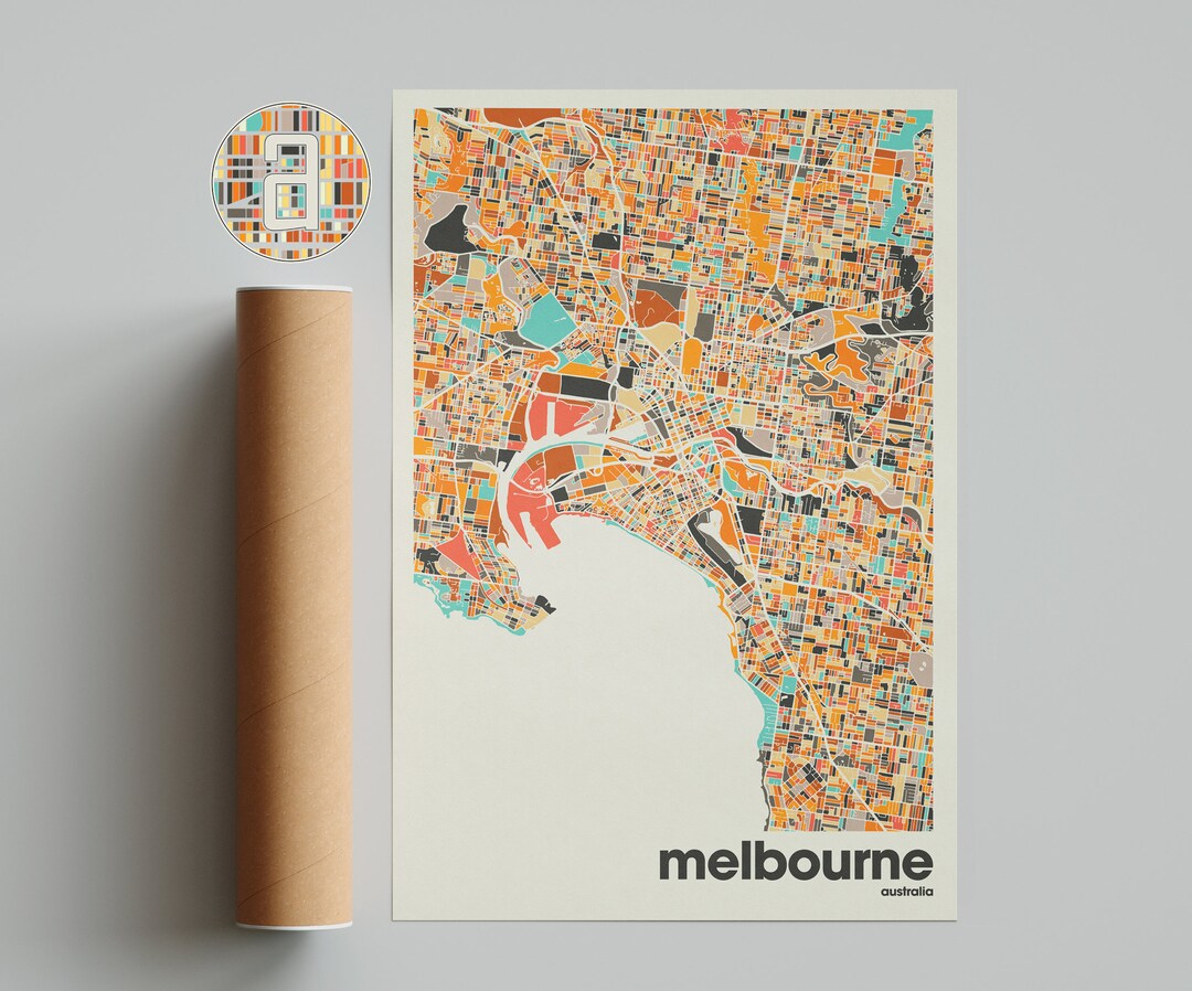Melbourne Map Print, Colorful Map, Minimalist Melbourne Print ...