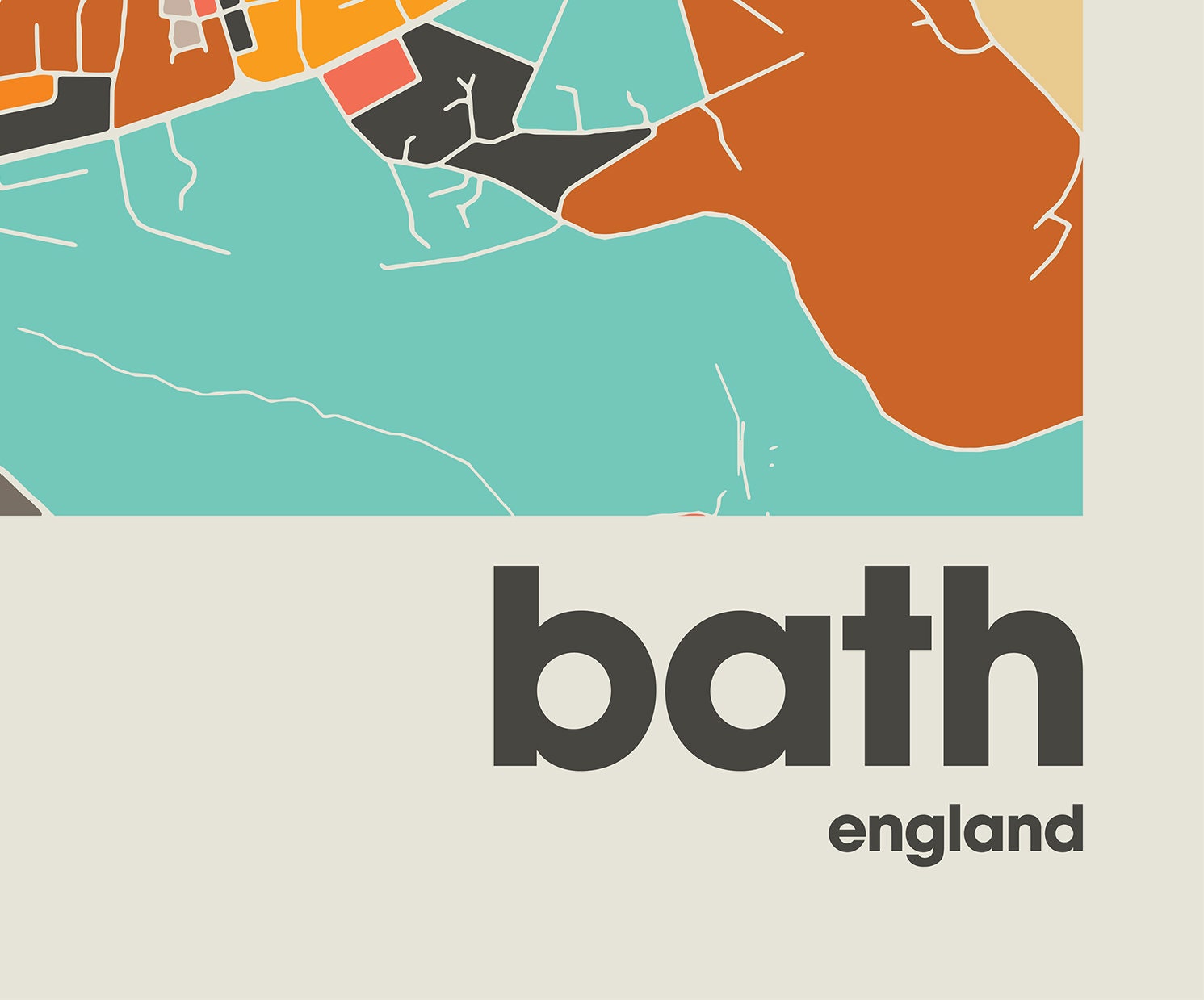 Bath Map Print, Colorful Map, United Kingdom Minimalist Bath Print ...