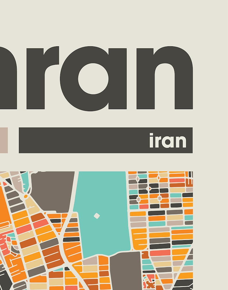 Tehran Colorful Map, City of Tehran Map, Tehran Minimalist Map, Tehran ...