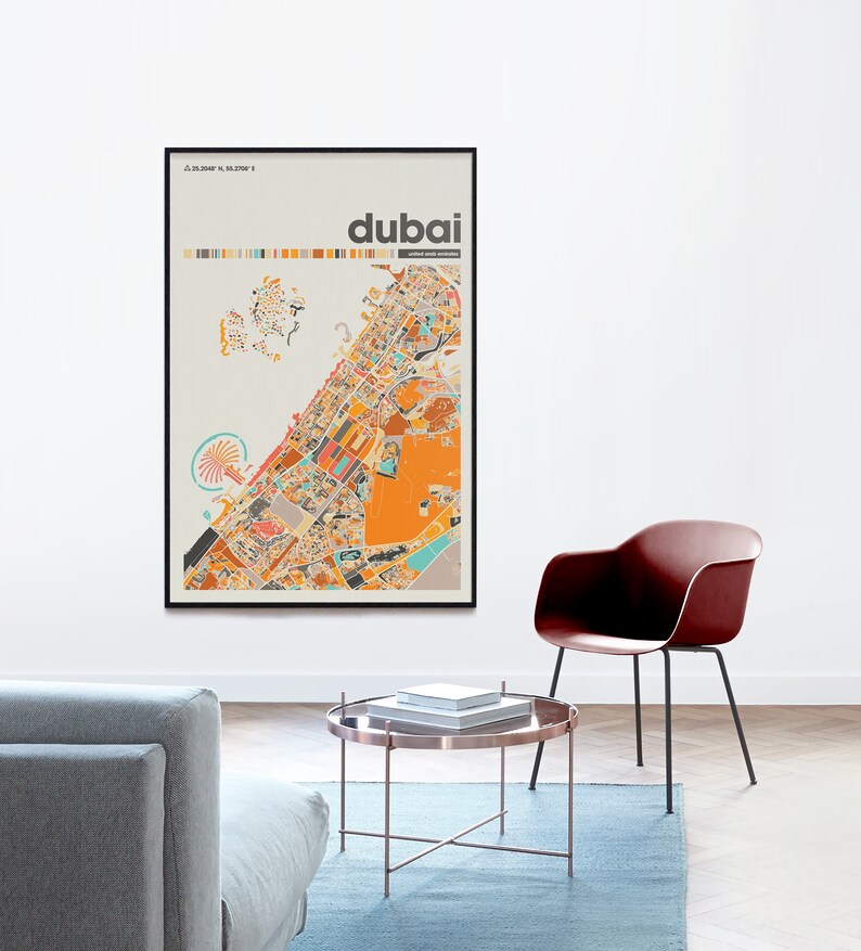 Dubai Colorful Map, City of Dubai Map, Dubai Minimalist Map, Dubai ...