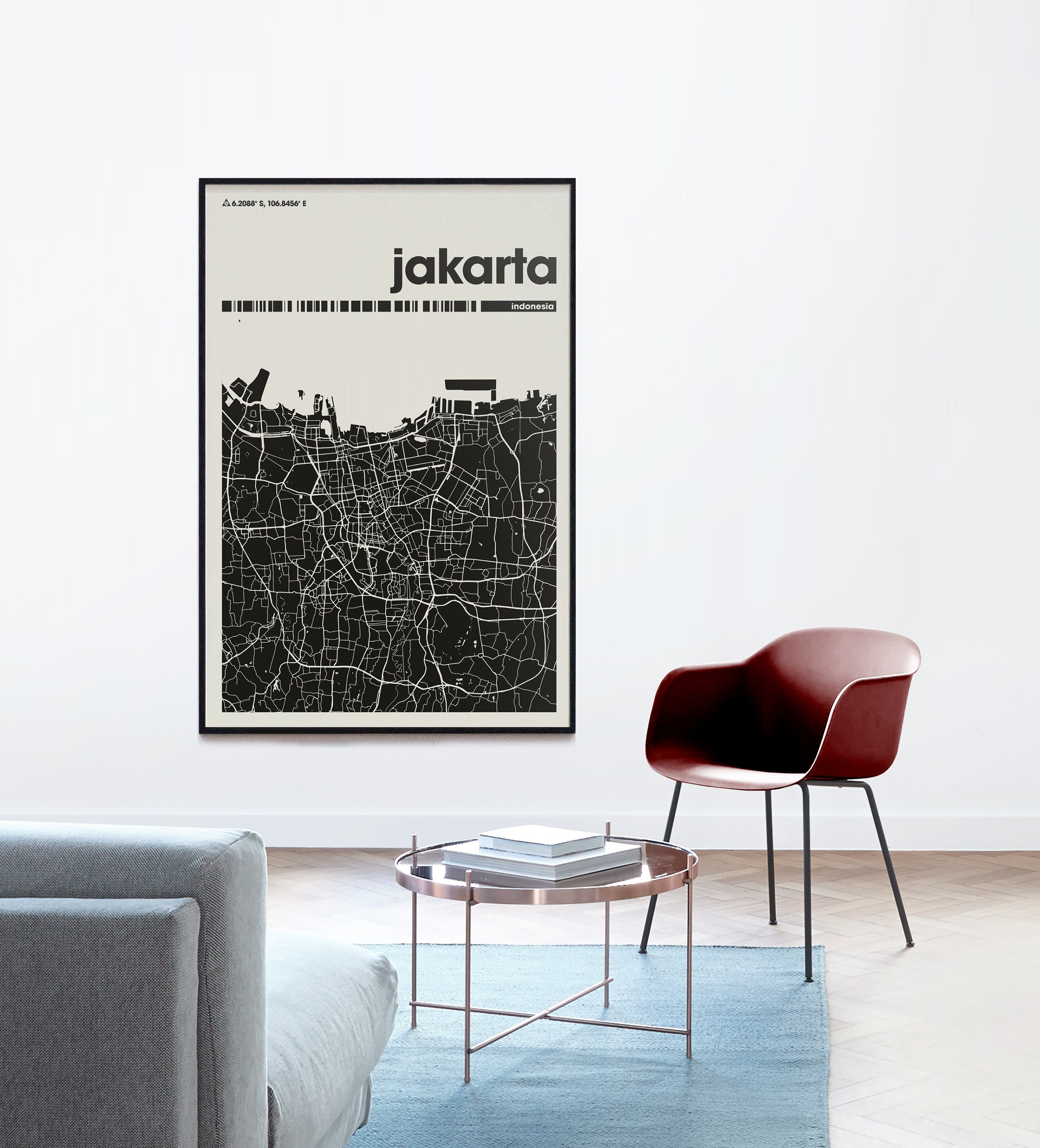 Jakarta City Map, Indonesia City Map, Minimalist City Map, Modern City ...