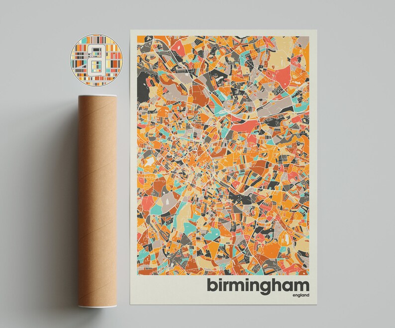 Birmingham Map Print, Colorful Map, Minimalist Birmingham Print ...