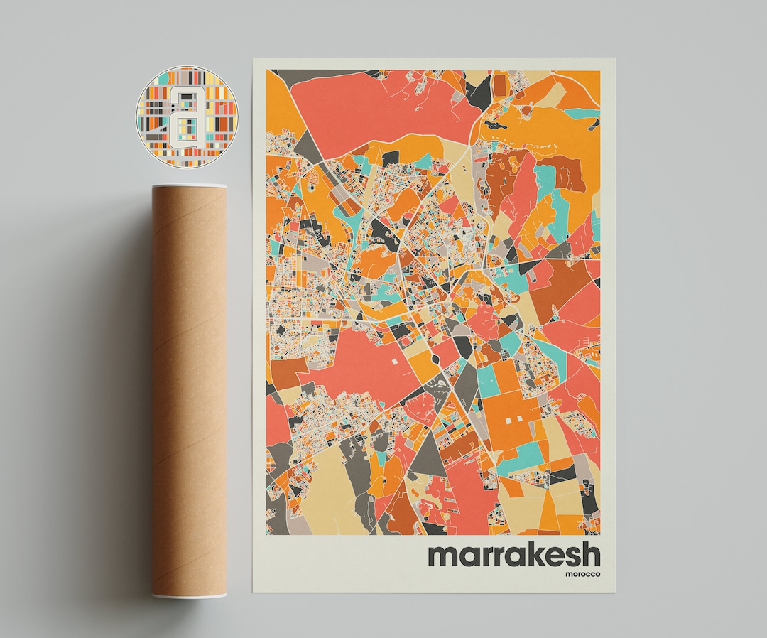 Marrakesh Map Print, Colorful Map, Minimalist Marrakesh Print, Morocco ...
