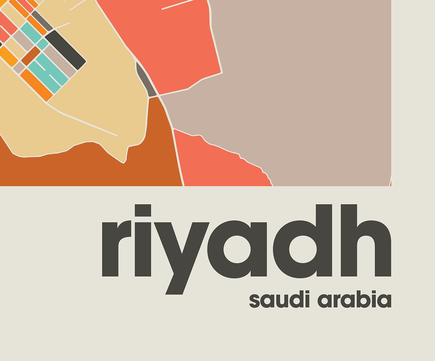 Riyadh Map Print, Colorful Map, Minimalist Riyadh Print, Saudi Arabia ...