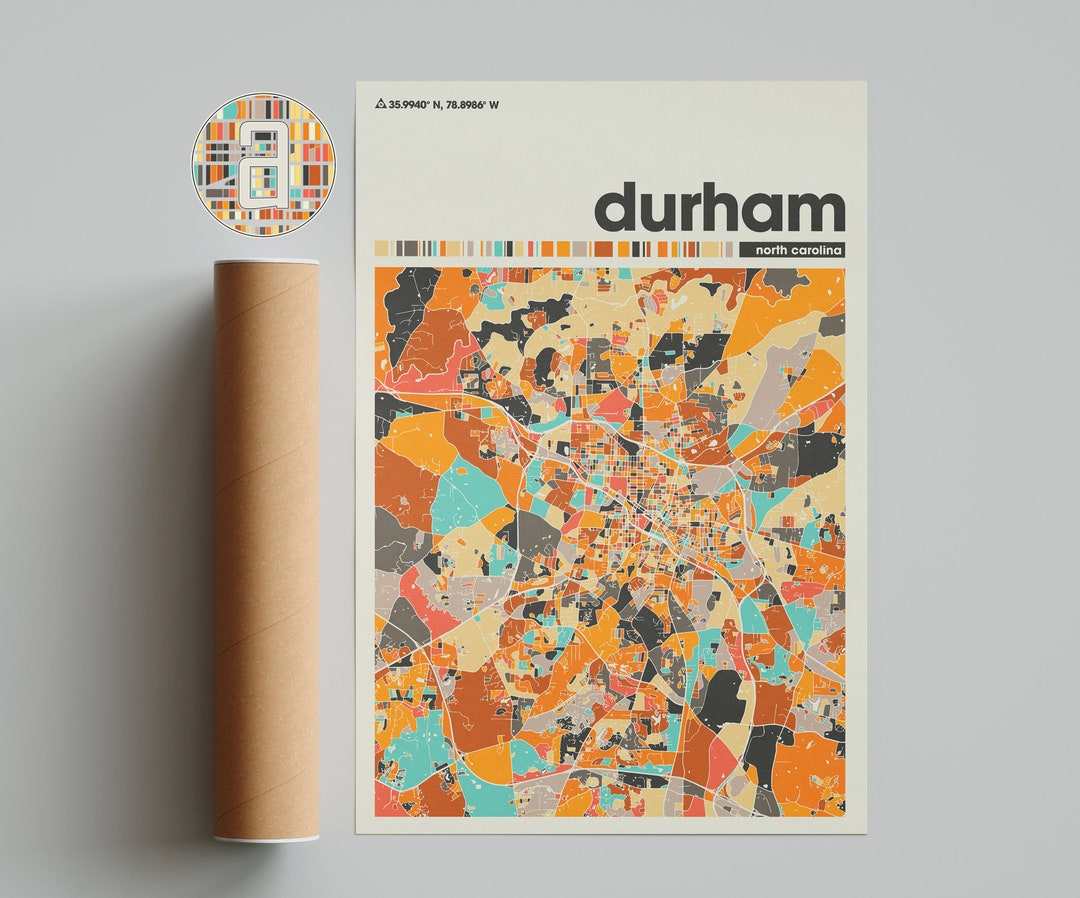 Durham Colorful Map, City of Durham Map, Durham Minimalist Map, Durham ...