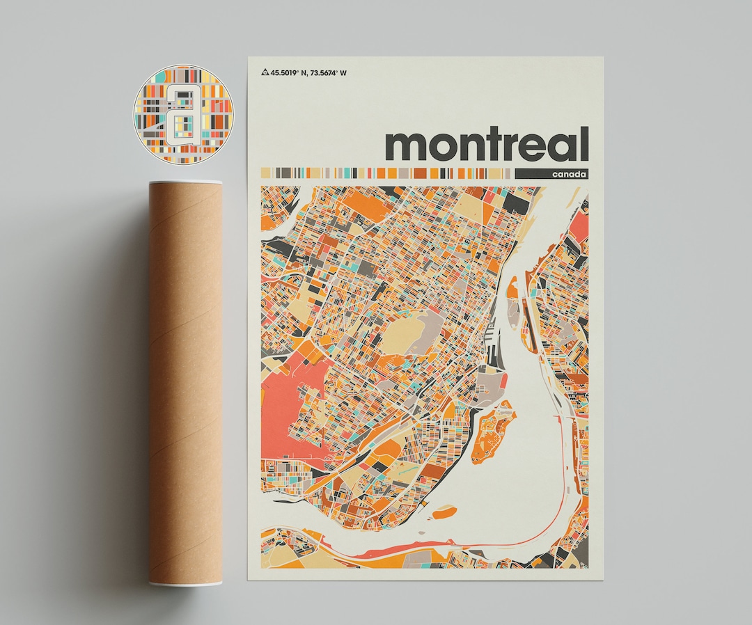 Montreal Colorful Map, City of Montreal Map, Montreal Minimalist Map ...