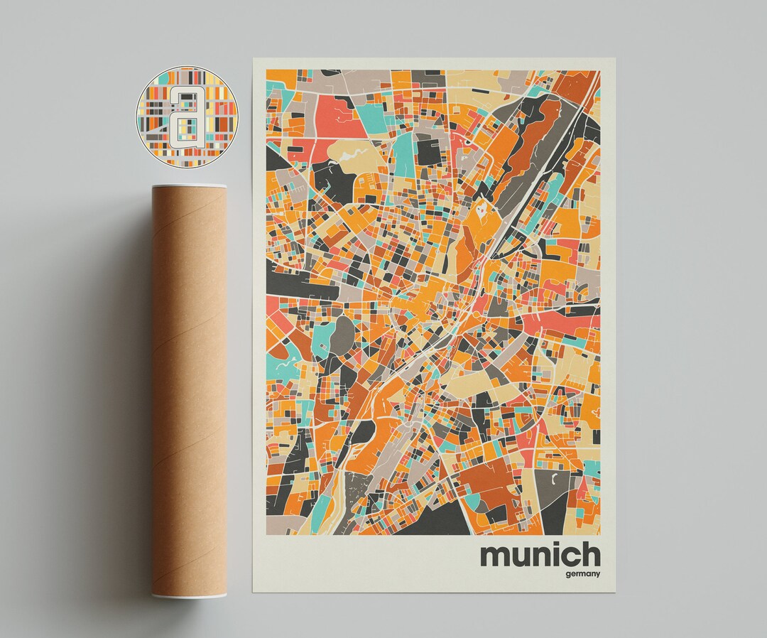 Munich Map Print, Colorful Map, Minimalist Munich Print, Germany City ...