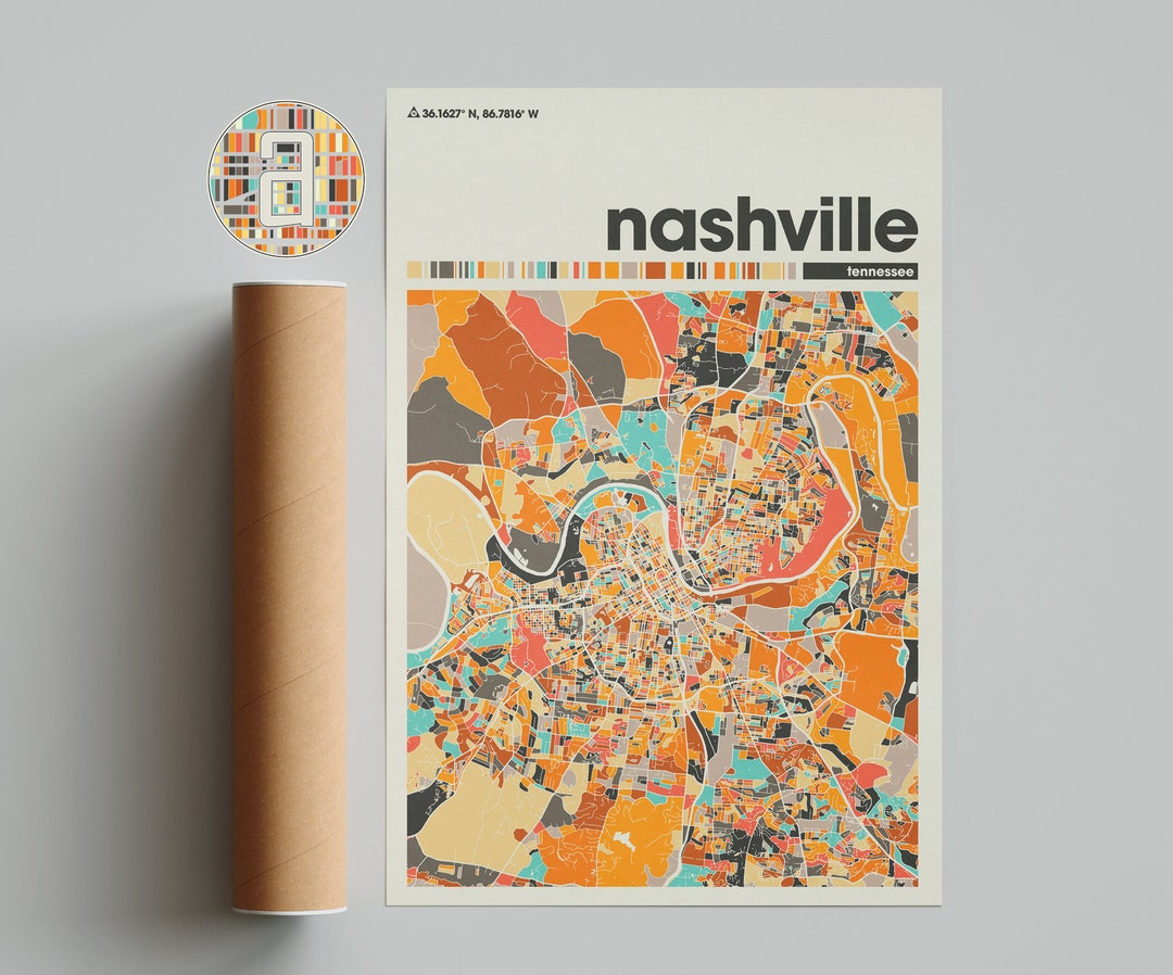 Nashville Tennessee Map Print – Colorful Minimalist City Poster Wall ...