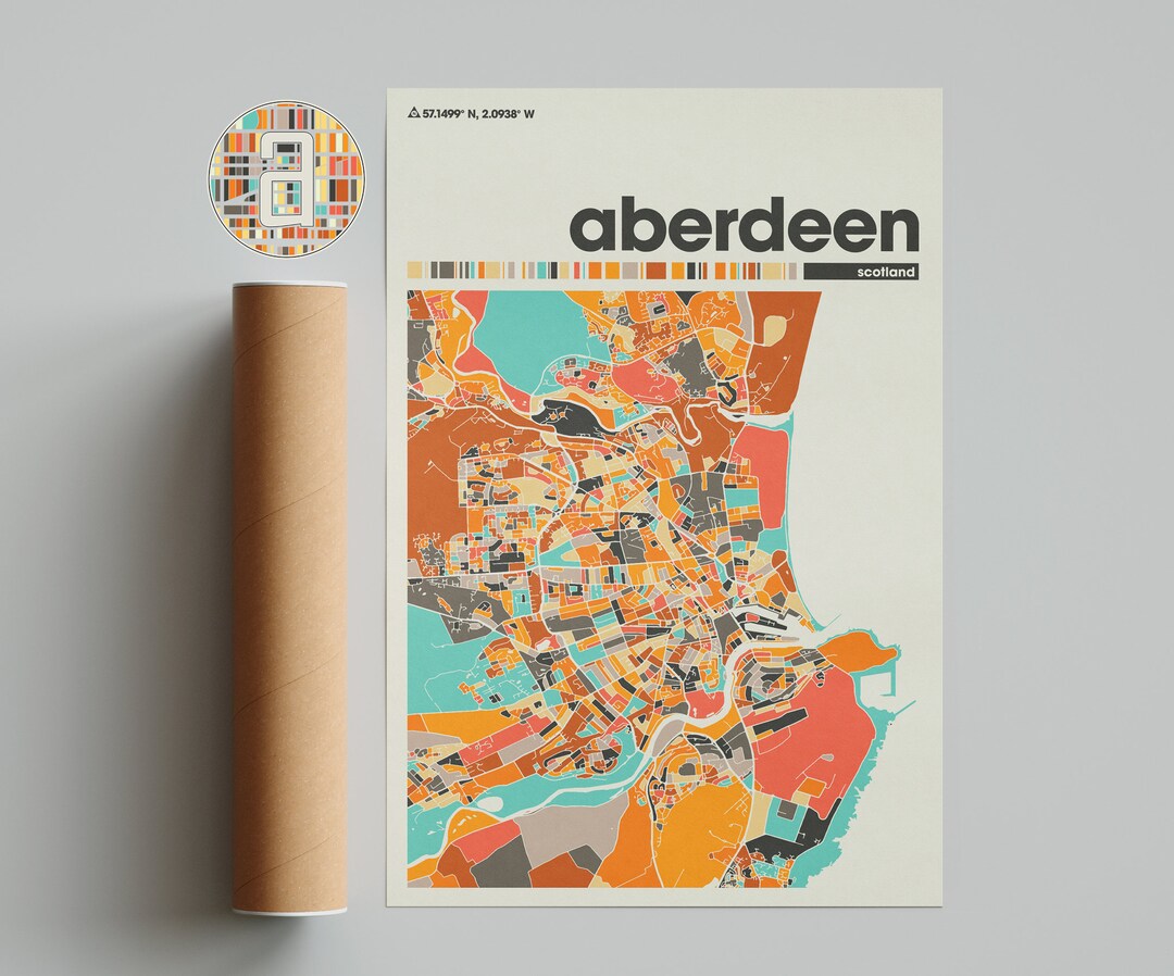 Aberdeen Scotland Colorful Map City of Aberdeen Map Aberdeen Minimalist ...