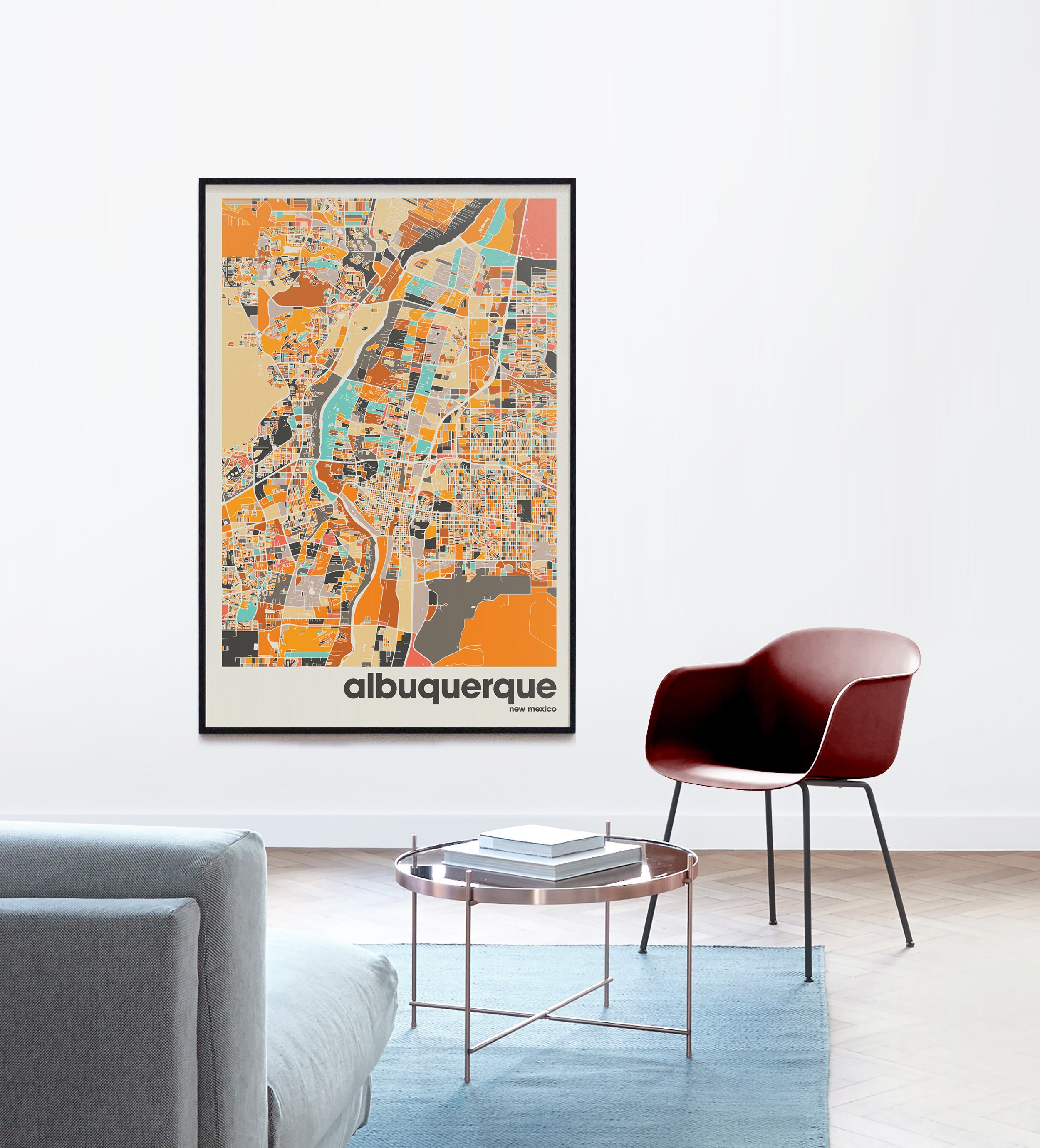 Albuquerque Map Print, Colorful Map, Minimalist Albuquerque Print, New ...