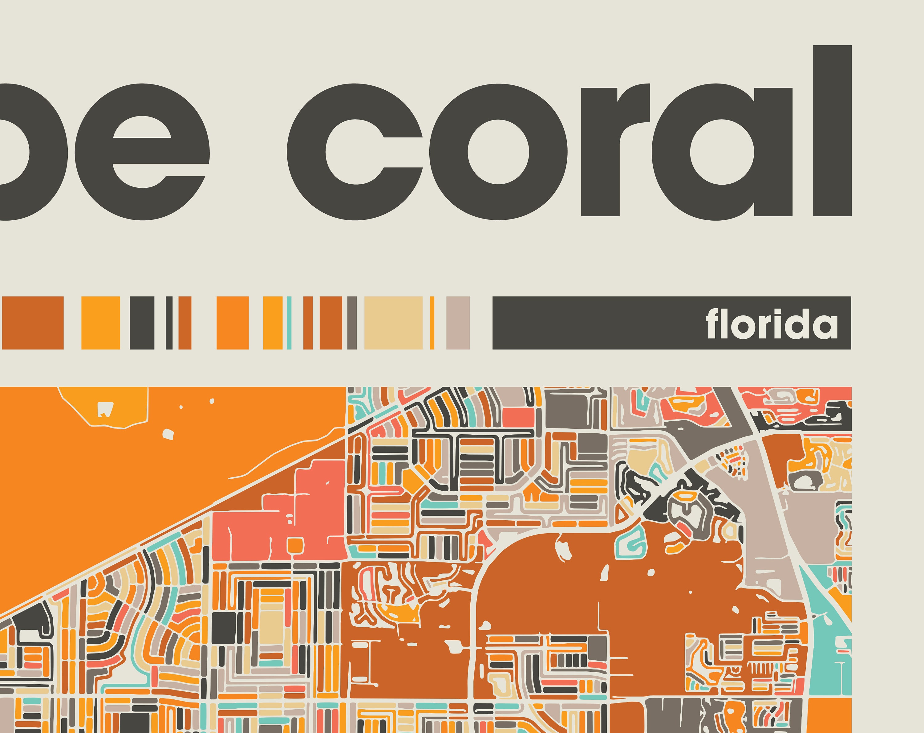 Cape Coral, Colorful Map, City of Cape Coral Map, Cape Coral Minimalist ...