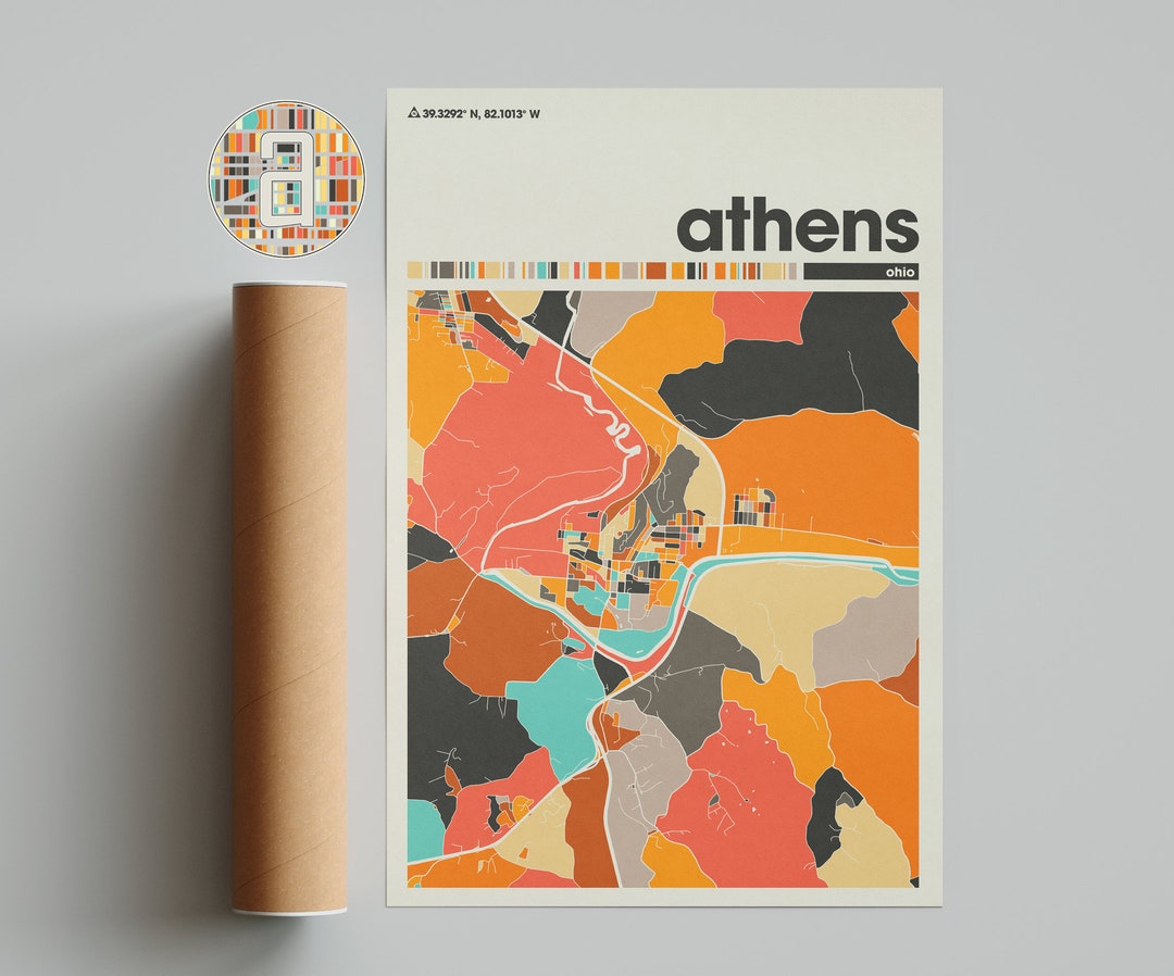 Athens Colorful Map, City of Athens Map, Athens Minimalist Map, Athens ...