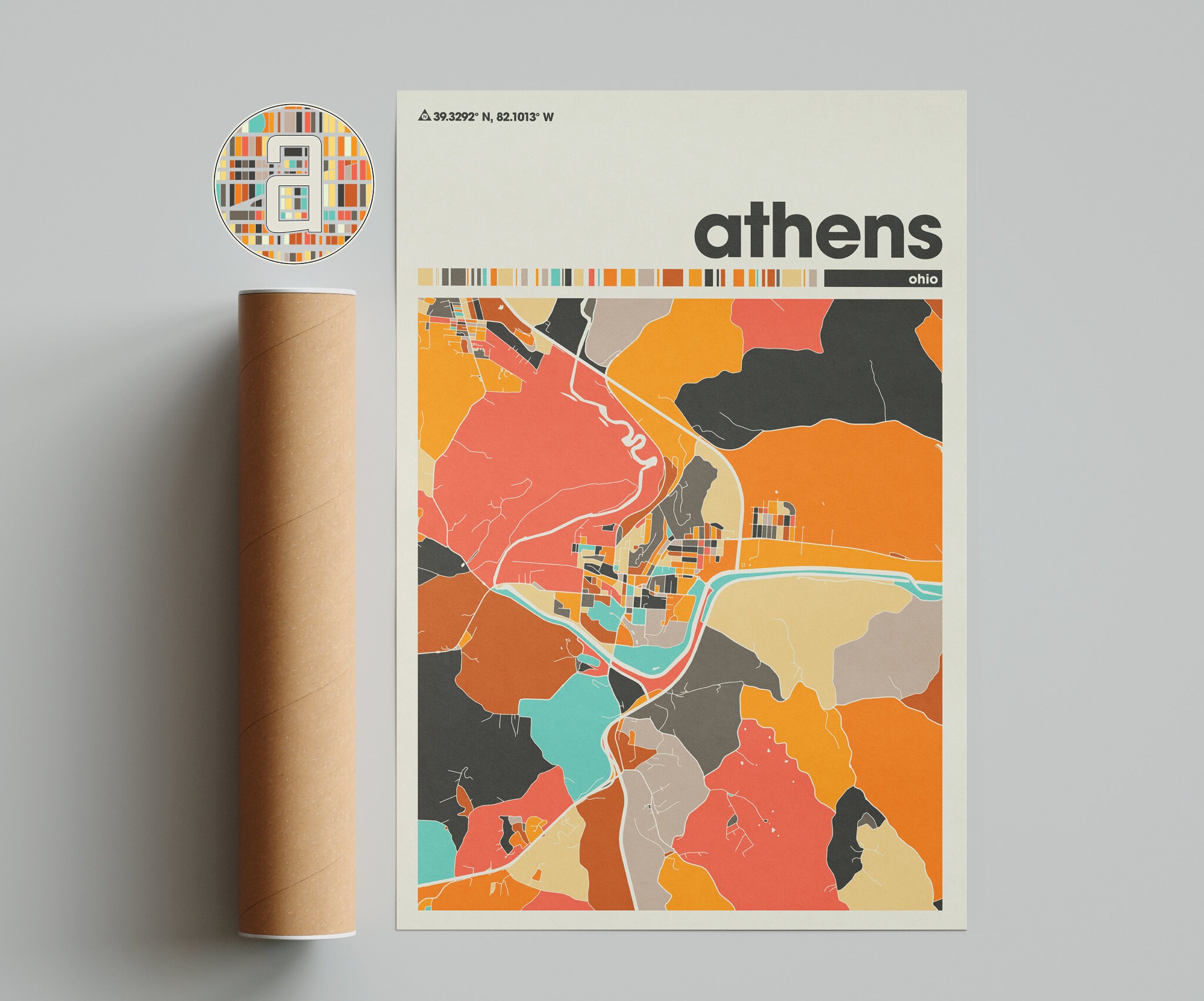 Athens Colorful Map, City of Athens Map, Athens Minimalist Map, Athens ...