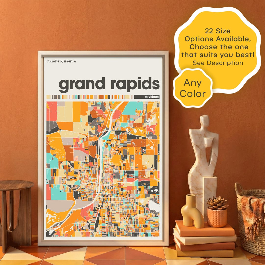 Grand Rapids Michigan City Map Art Print Colorful Minimalist Poster ...