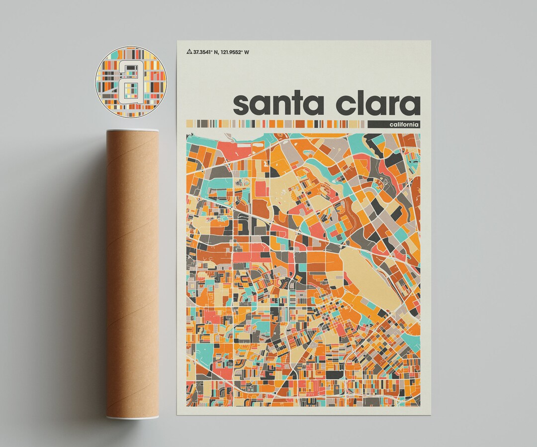 Santa Clara Colorful Map City of Santa Clara Map Santa Clara Minimalist ...