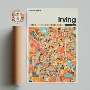Irving Colorful Map, City of Irving Map, Irving Minimalist Map, Irving ...