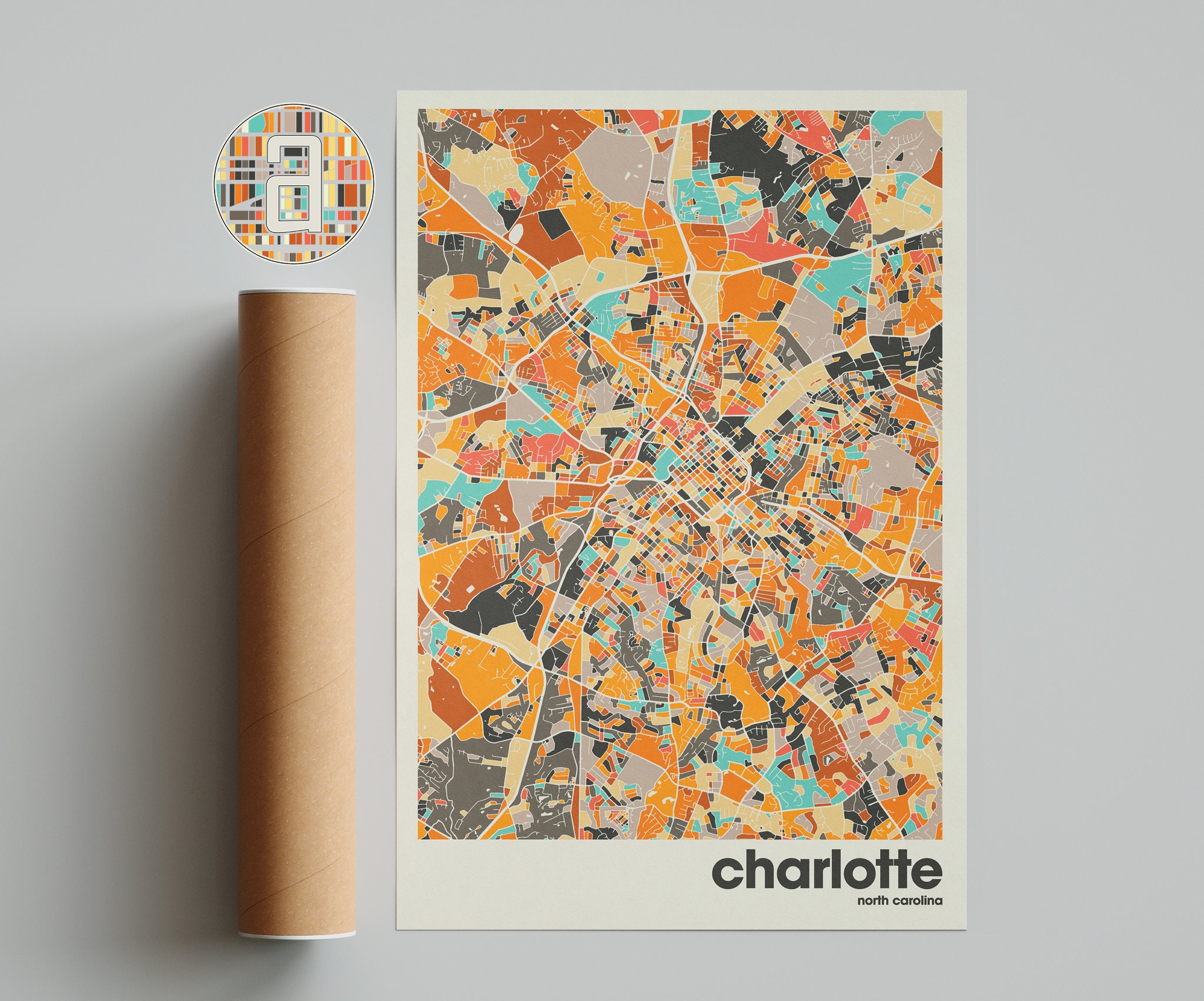 Charlotte Map Print, Colorful Map, Minimalist Charlotte Print, North ...