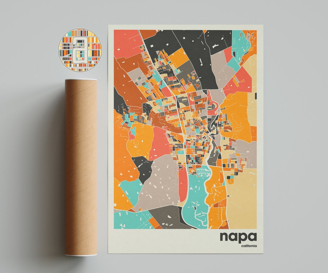 Napa Map Print, Colorful Map, Minimalist Napa Print, California City ...