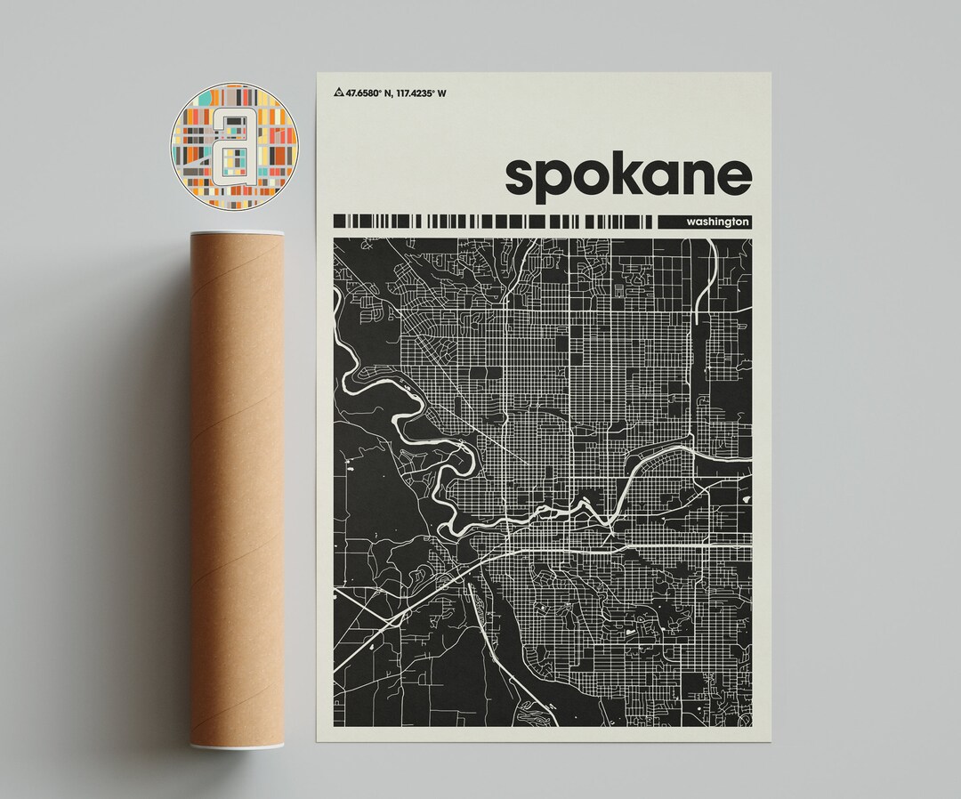 Spokane City Map, Washington City Map, Minimalist City Map, Modern City ...