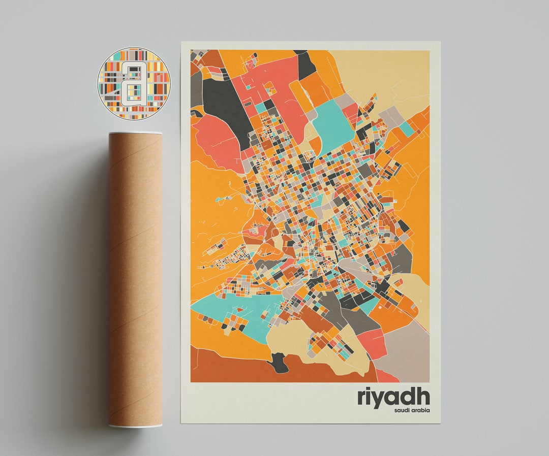 Riyadh Map Print, Colorful Map, Minimalist Riyadh Print, Saudi Arabia ...
