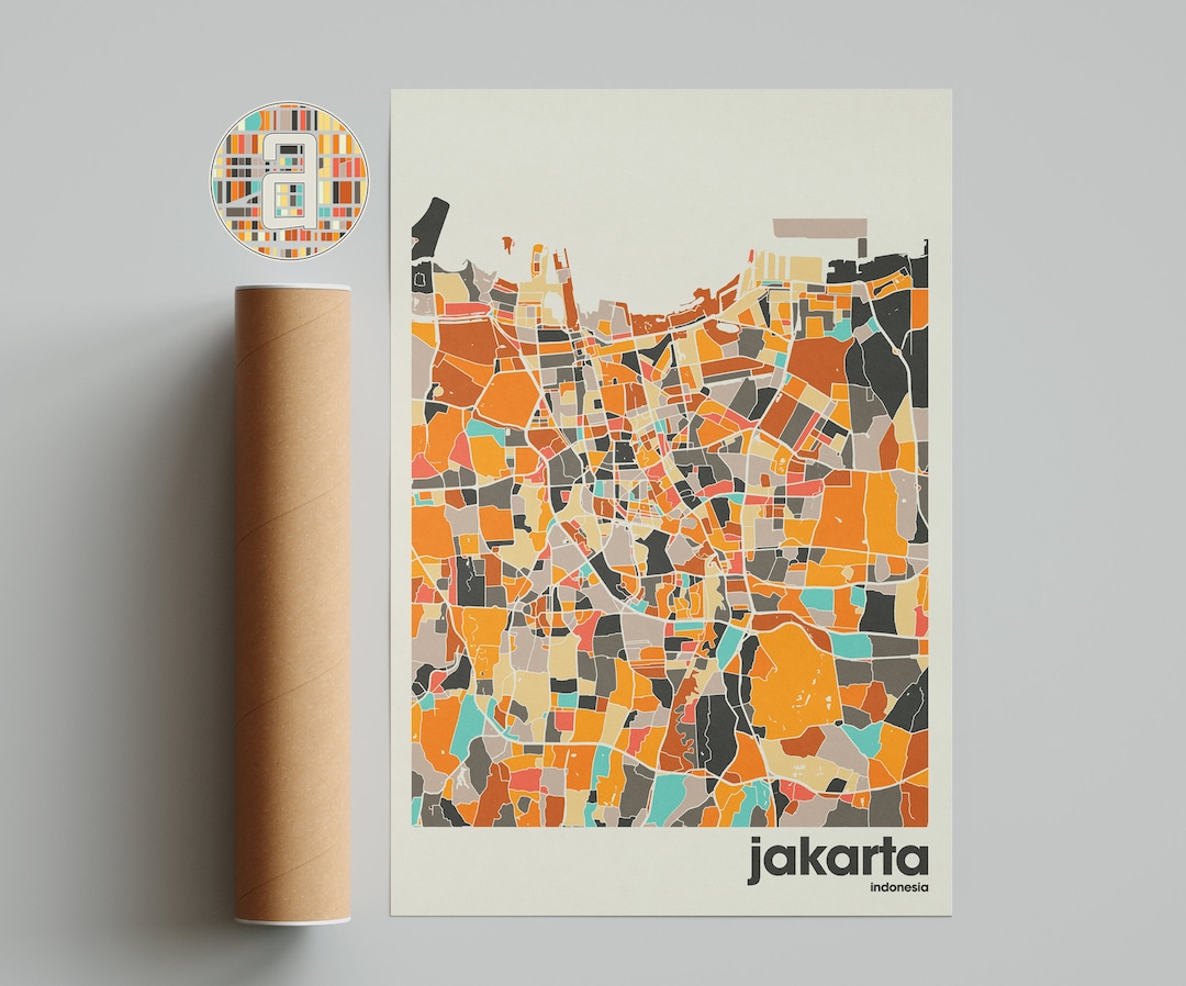 Jakarta Map Print, Colorful Map, Minimalist Jakarta Print, Indonesia ...