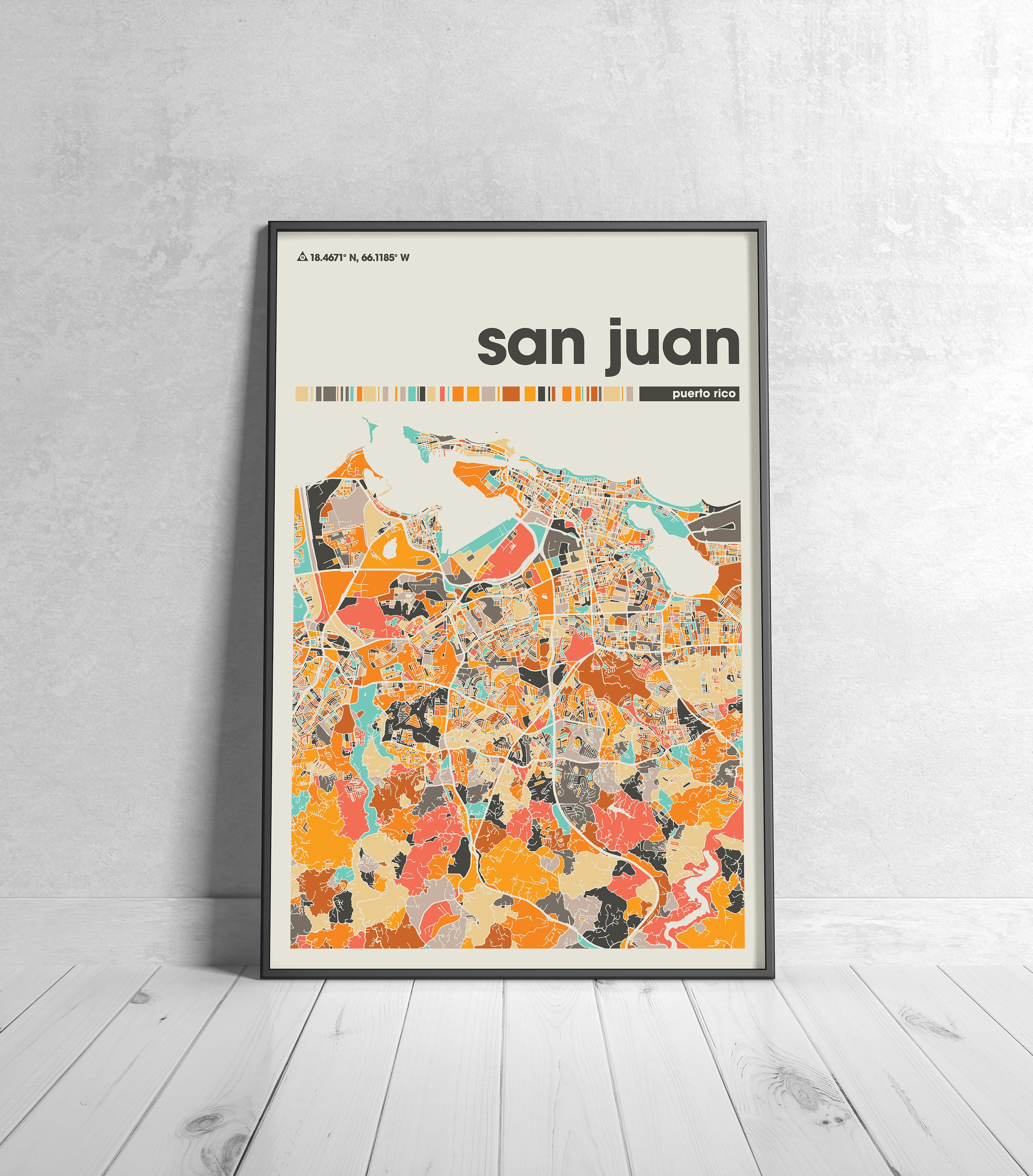San Juan, Colorful Map, City of San Juan Map, San Juan Minimalist Map ...