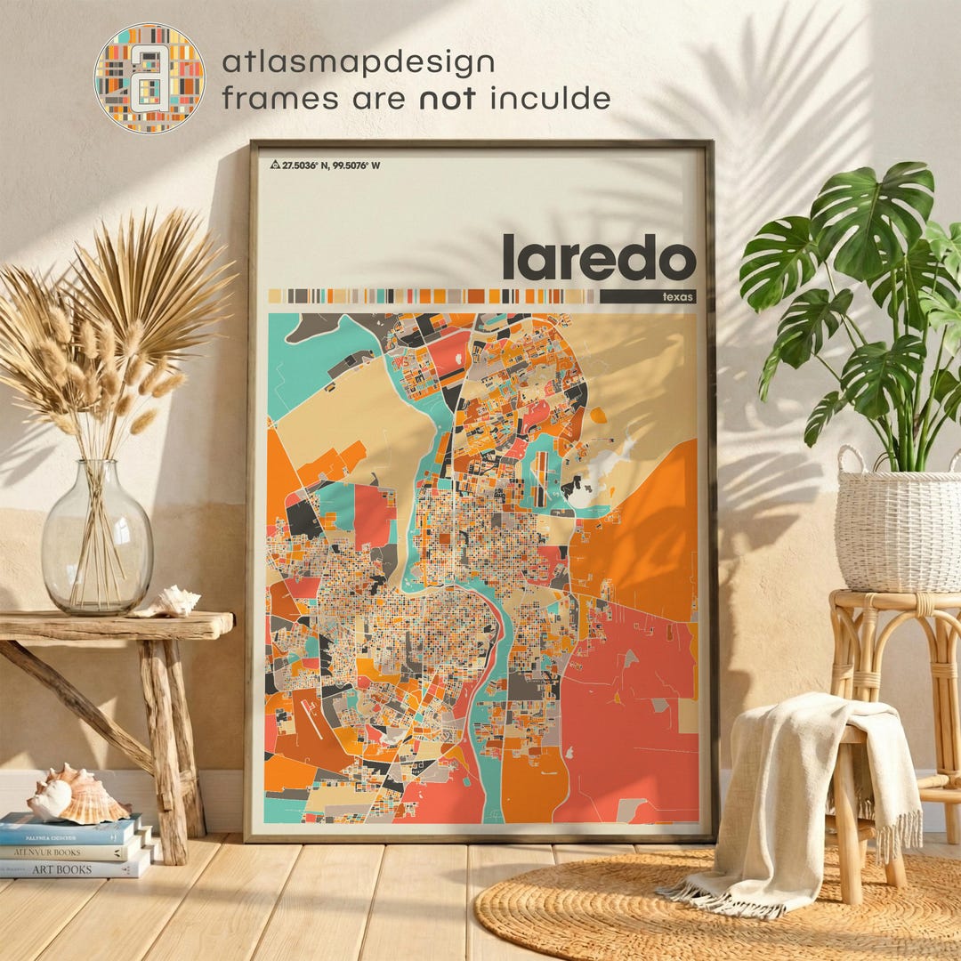 Laredo Map Print | Texas City Street Map Poster | Border City Wall Art ...