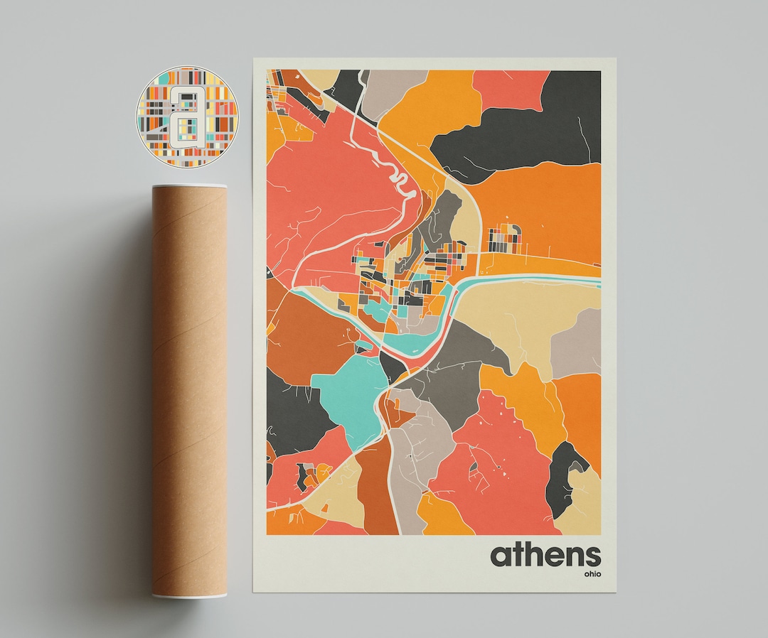 Stampa mappa di Atene mappa colorata stampa minimalista di - Etsy Italia