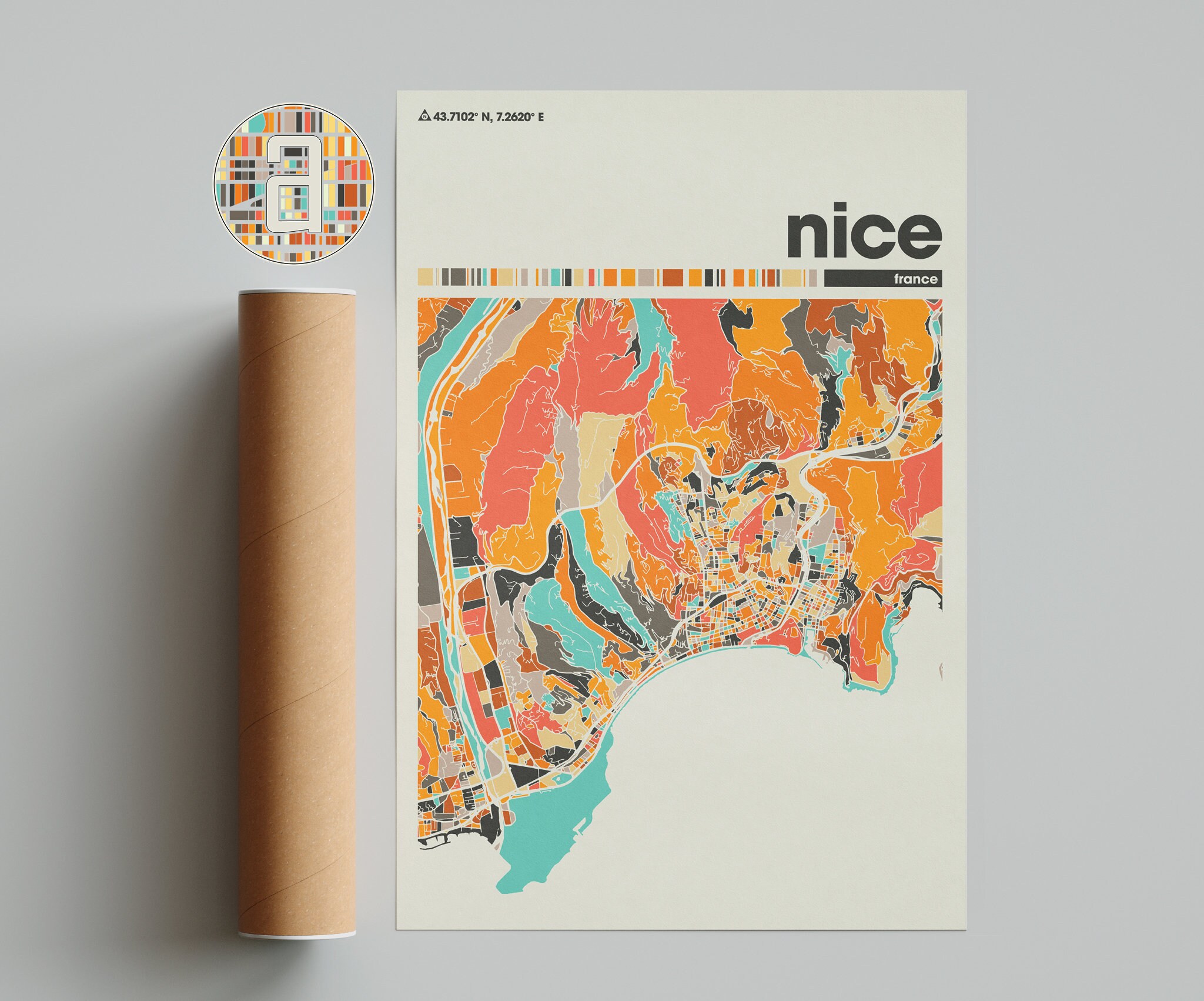 Nice, Colorful Map, City of Nice Map, Nice Minimalist Map, Nice Print ...