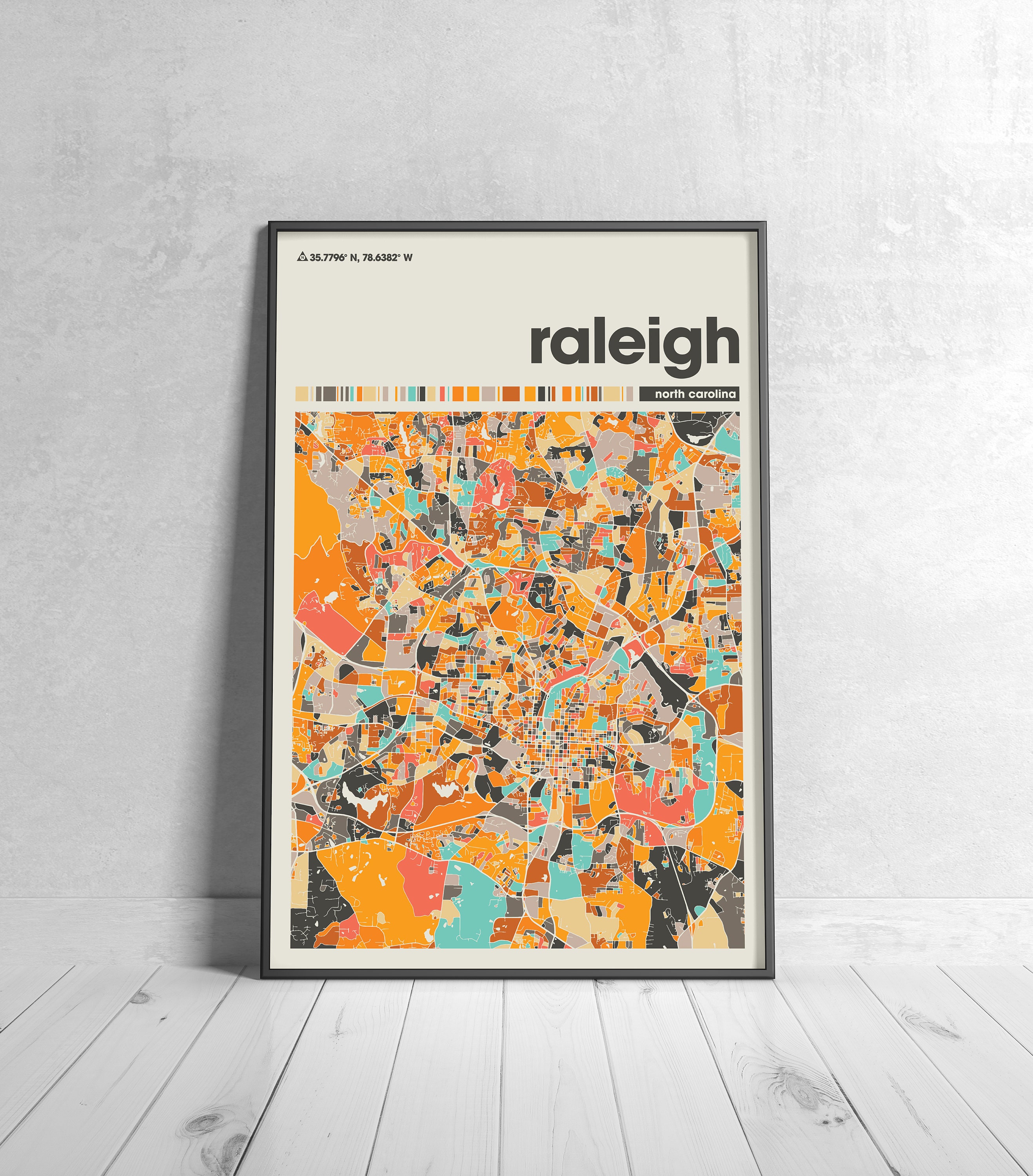 Raleigh Colorful Map City of Raleigh Map Raleigh Minimalist - Etsy ...