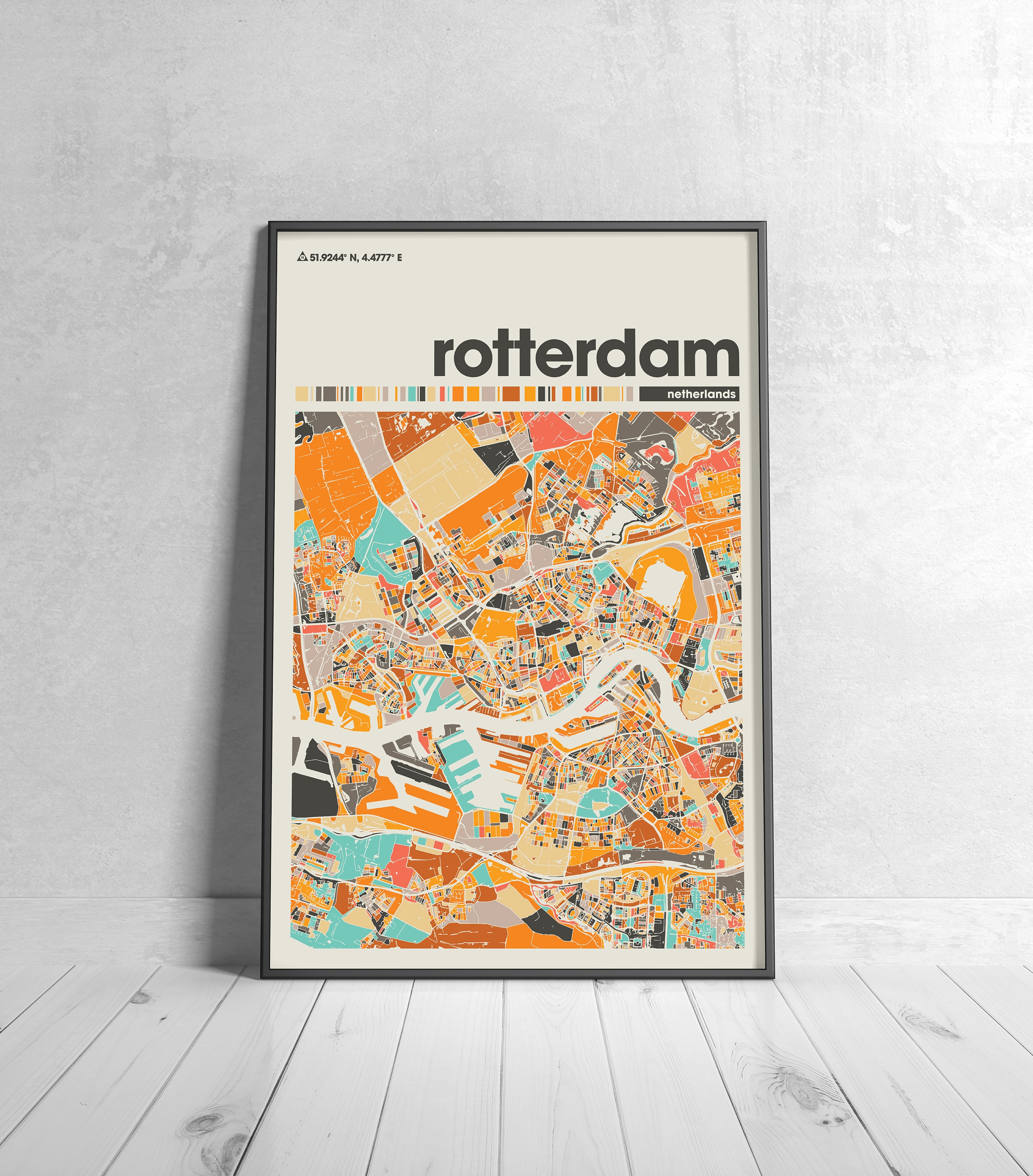 Rotterdam Colorful Map, City of Rotterdam Map, Rotterdam Minimalist Map ...