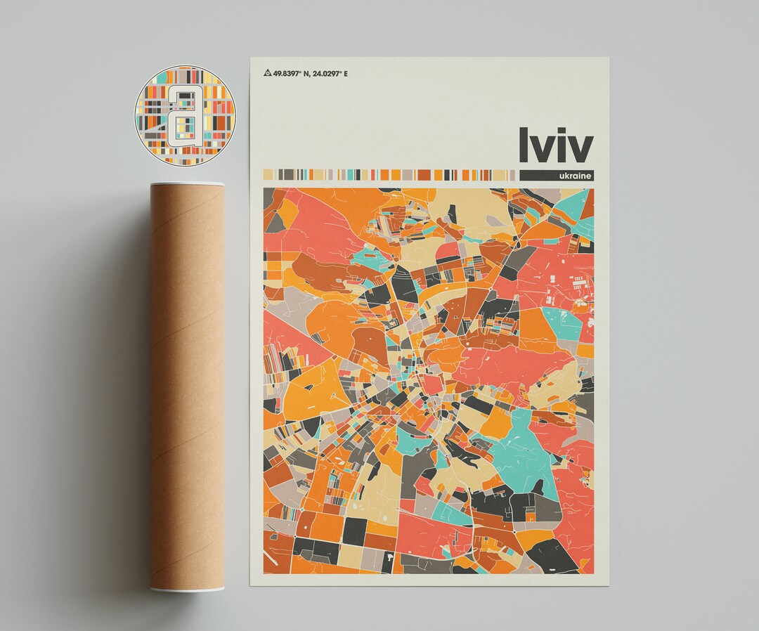Lviv Colorful Map, City of Lviv Map, Lviv Minimalist Map, Lviv Print ...