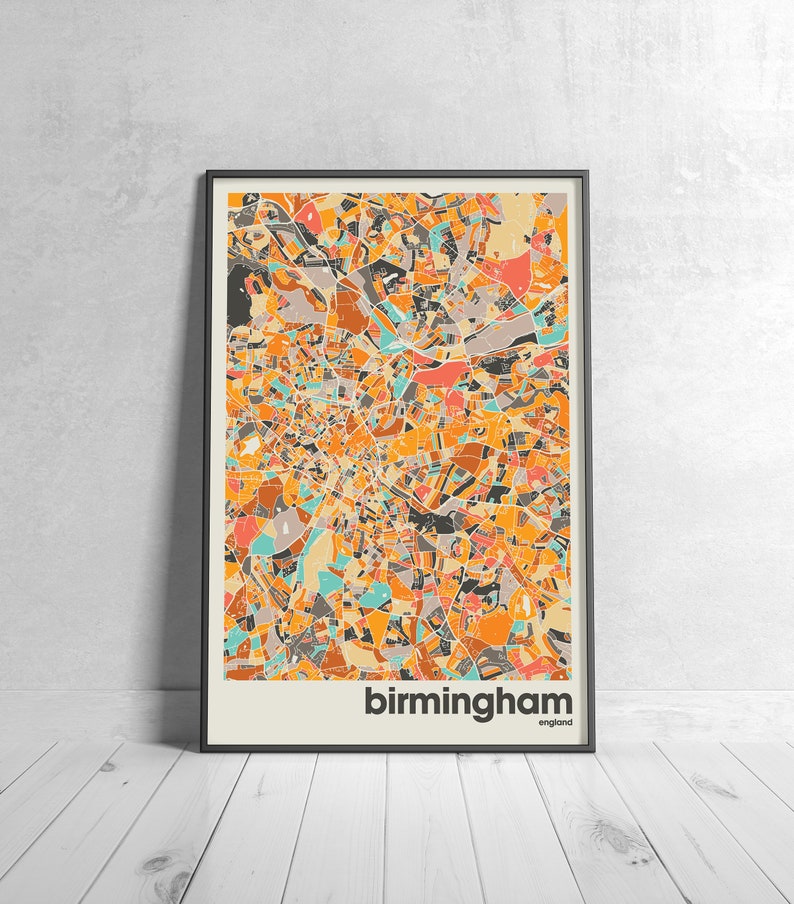 Birmingham Map Print, Colorful Map, Minimalist Birmingham Print ...
