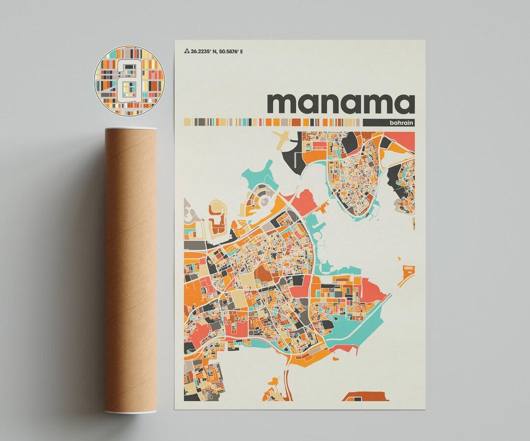 Manama, Colorful Map, City of Manama Map, Manama Minimalist Map, Manama ...