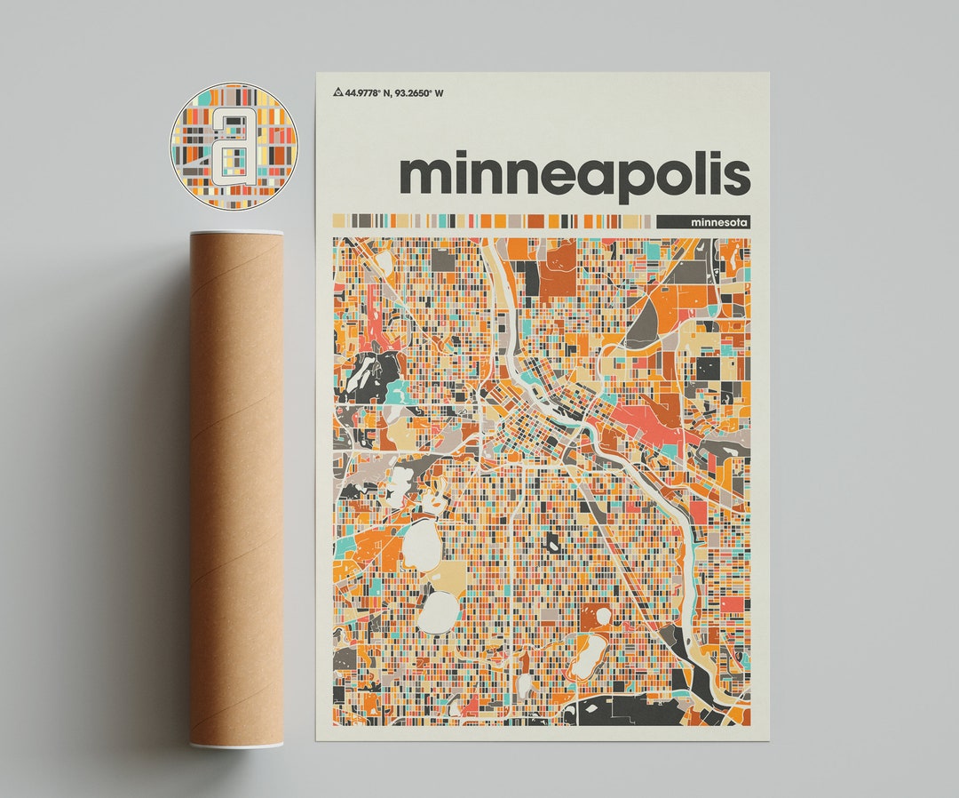 Minneapolis Minnesota Map Print – Colorful Minimalist City Poster Wall ...