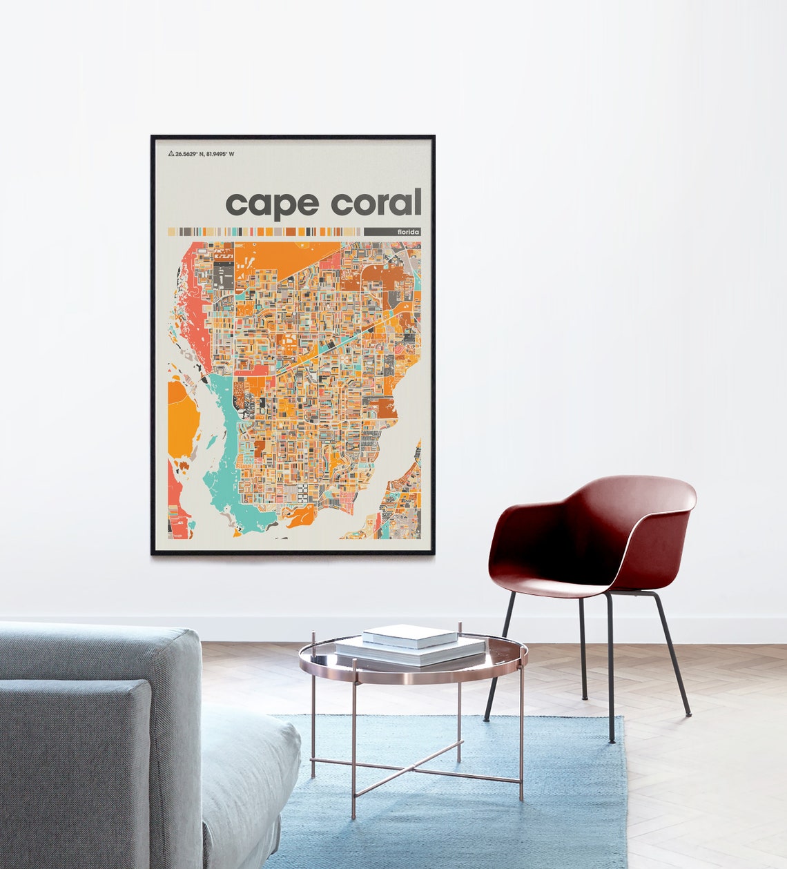 Cape Coral, Colorful Map, City of Cape Coral Map, Cape Coral Minimalist ...