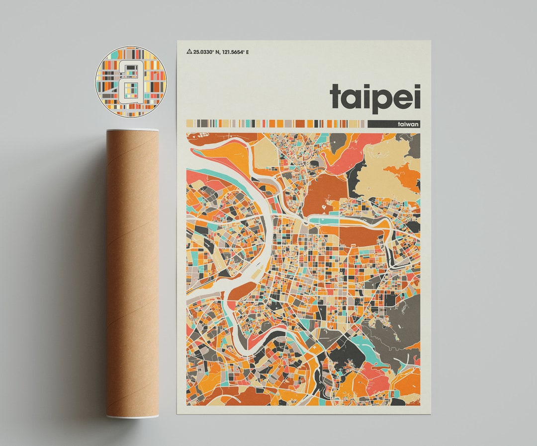 Taipei Colorful Map, City of Taipei Map, Taipei Minimalist Map, Taipei ...