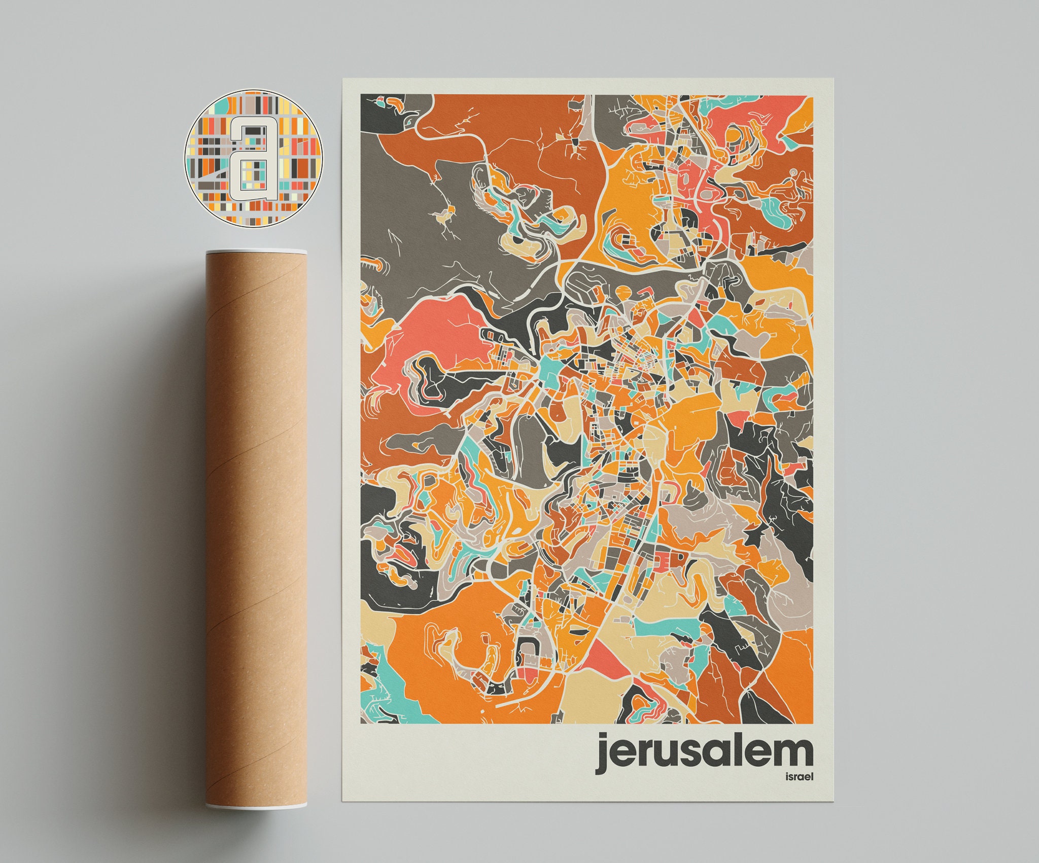 Jerusalem City Map, Israel City Map, Minimalist City Map, Modern City ...