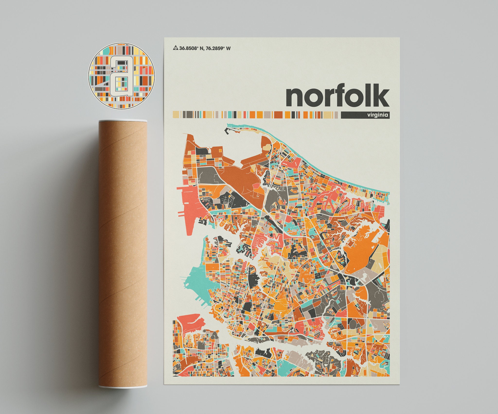 Norfolk Colorful Map, City of Norfolk Map, Norfolk Minimalist Map ...