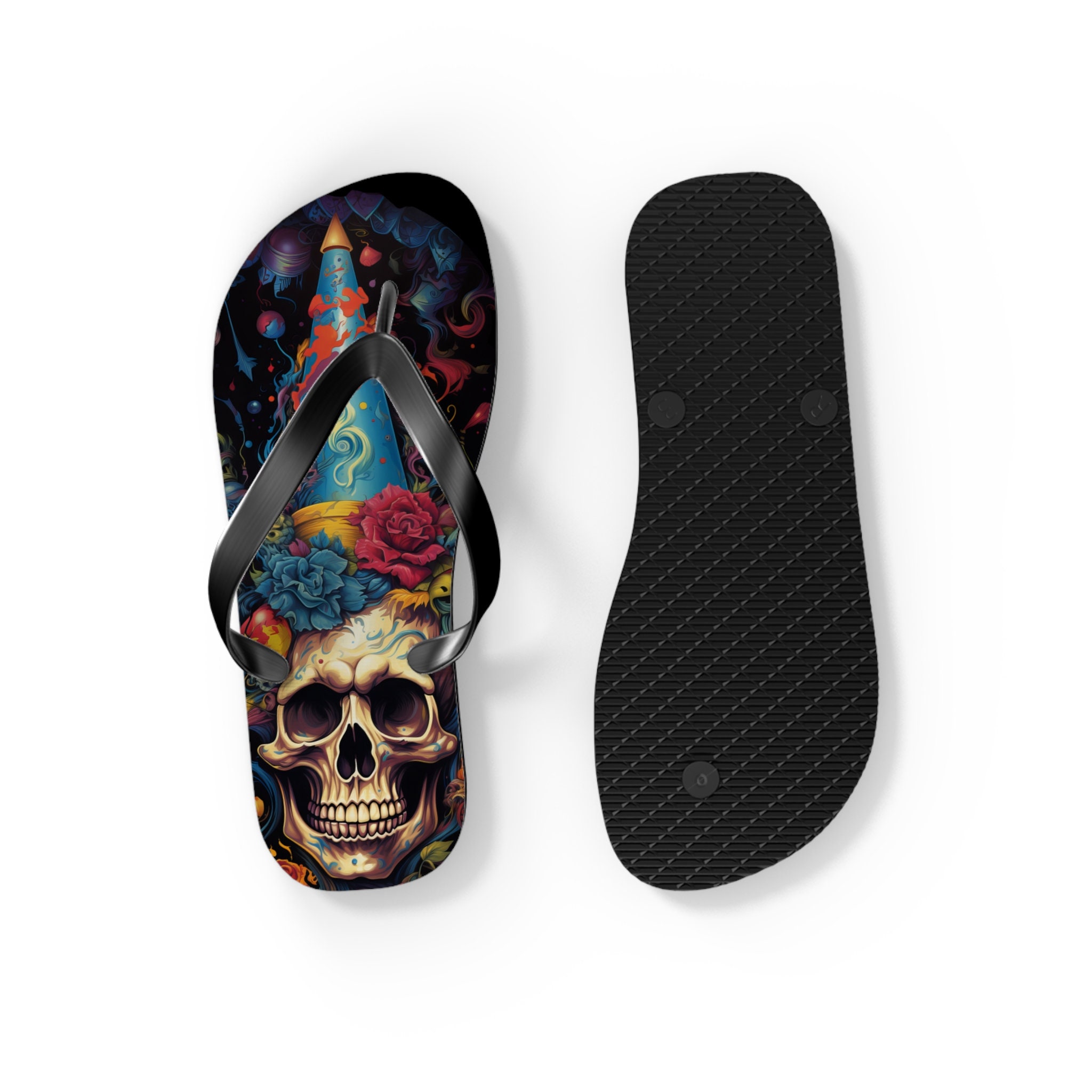 Creepy Cool Party Skull Flip Flops, Skull Gift, Ironic Goth, Colorful ...